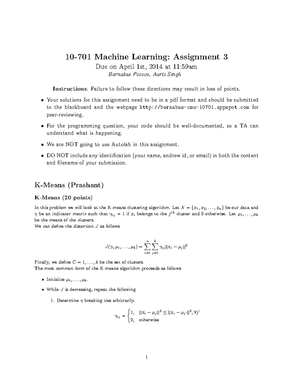 Seminar Assignments - Homework 3, Solutions - 10-701 Machine Learning ...