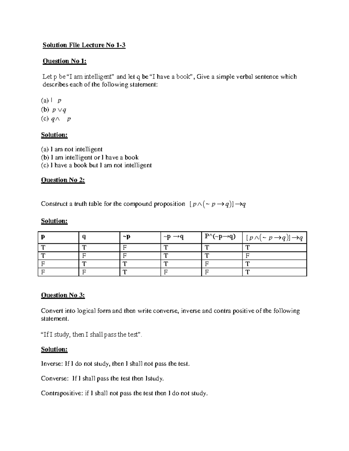 MTH202 Practice Questions 1-45 - Solution File Lecture No 1- Question No 1: Let p be
