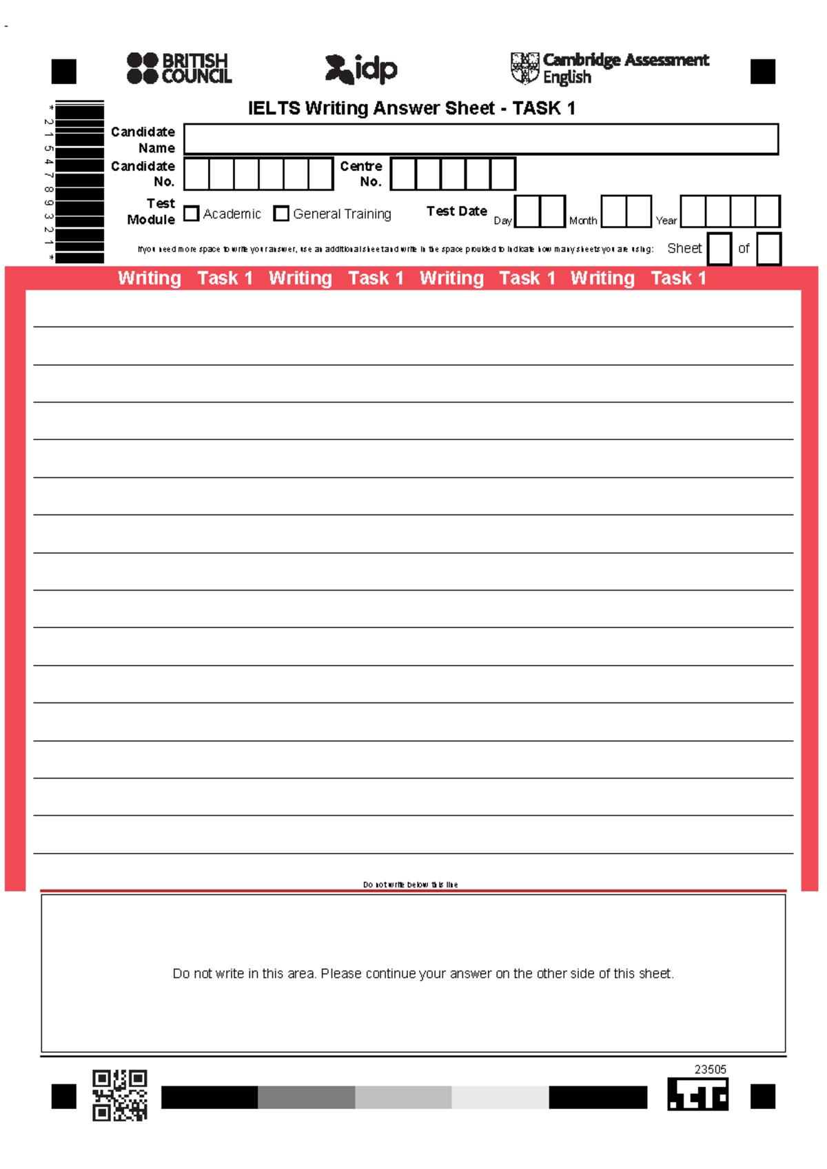 Writing Task 1 - answer sheet - * 2 1 5 4 7 8 9 3 2 1 * IELTS Writing ...