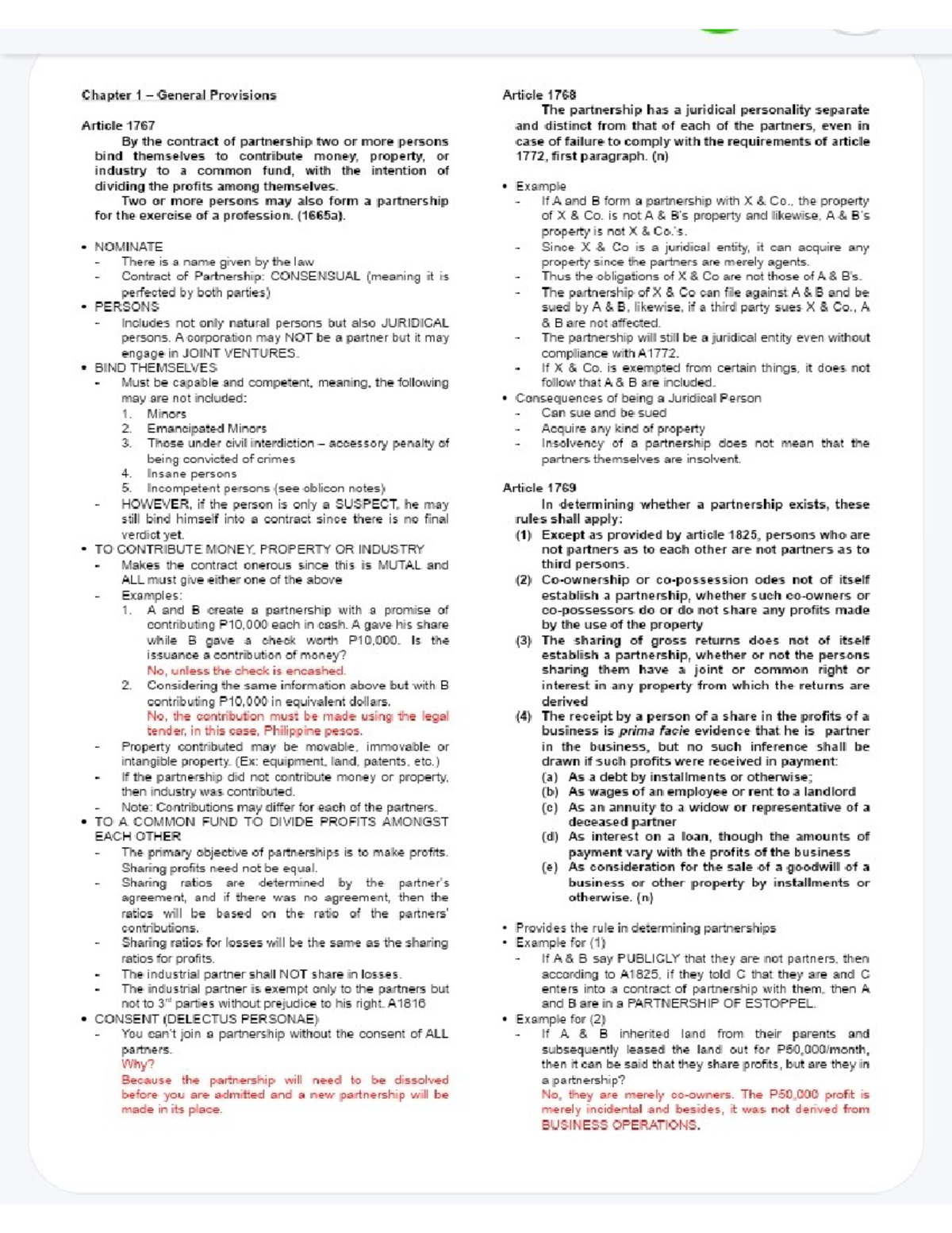 Law on Partnership (New Civil Code Art. 1769 - 1867) Summary and ...