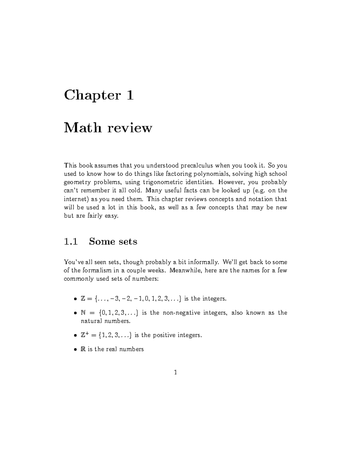 Chapter 1 Cs 173 Chapter 1 Math Review This Book Assumes That You Understood Precalculus When 