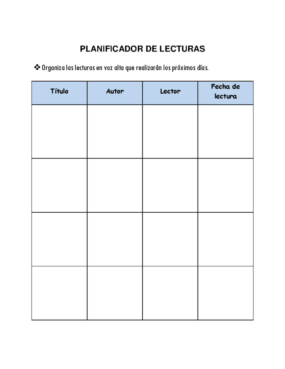 Ejercicios Complementarios 17 - PLANIFICADOR DE LECTURAS Organiza las ...