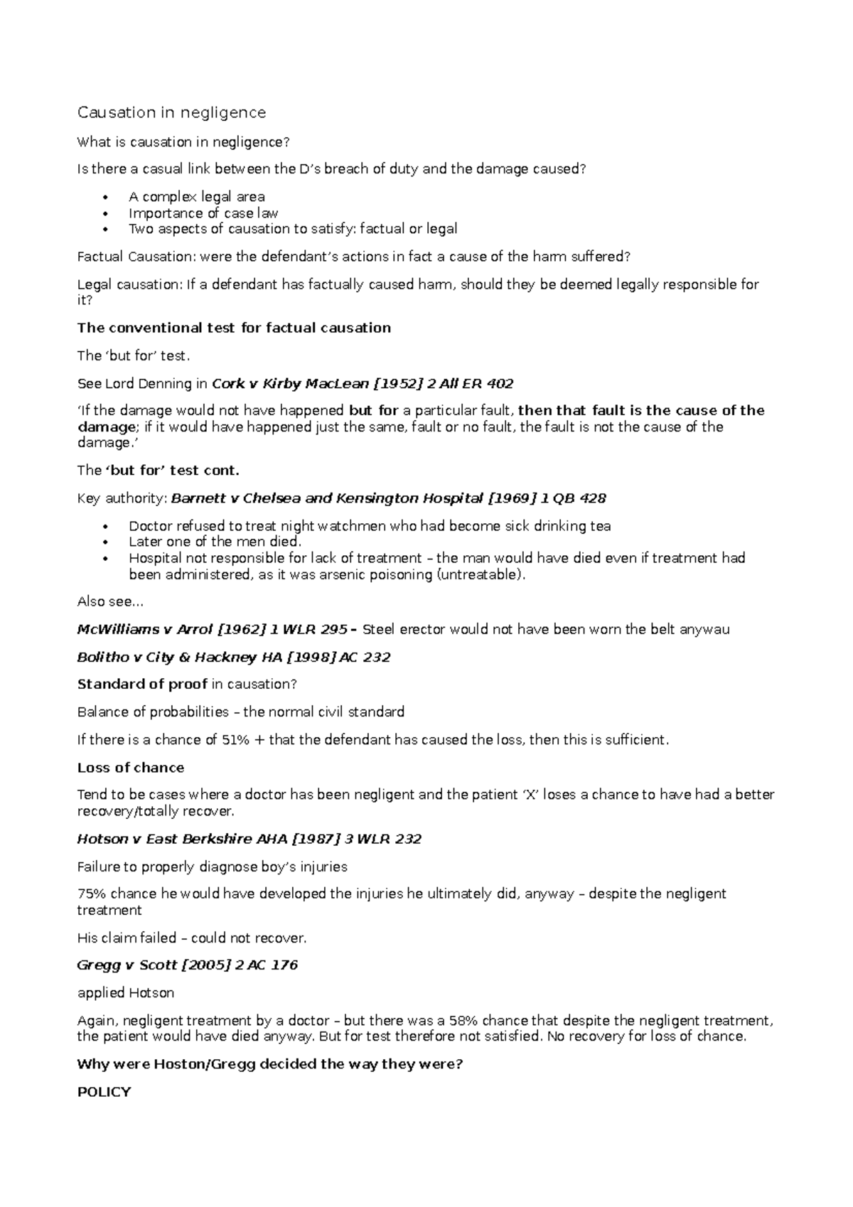 Causation in negligence - See Lord Denning in Cork v Kirby MacLean ...