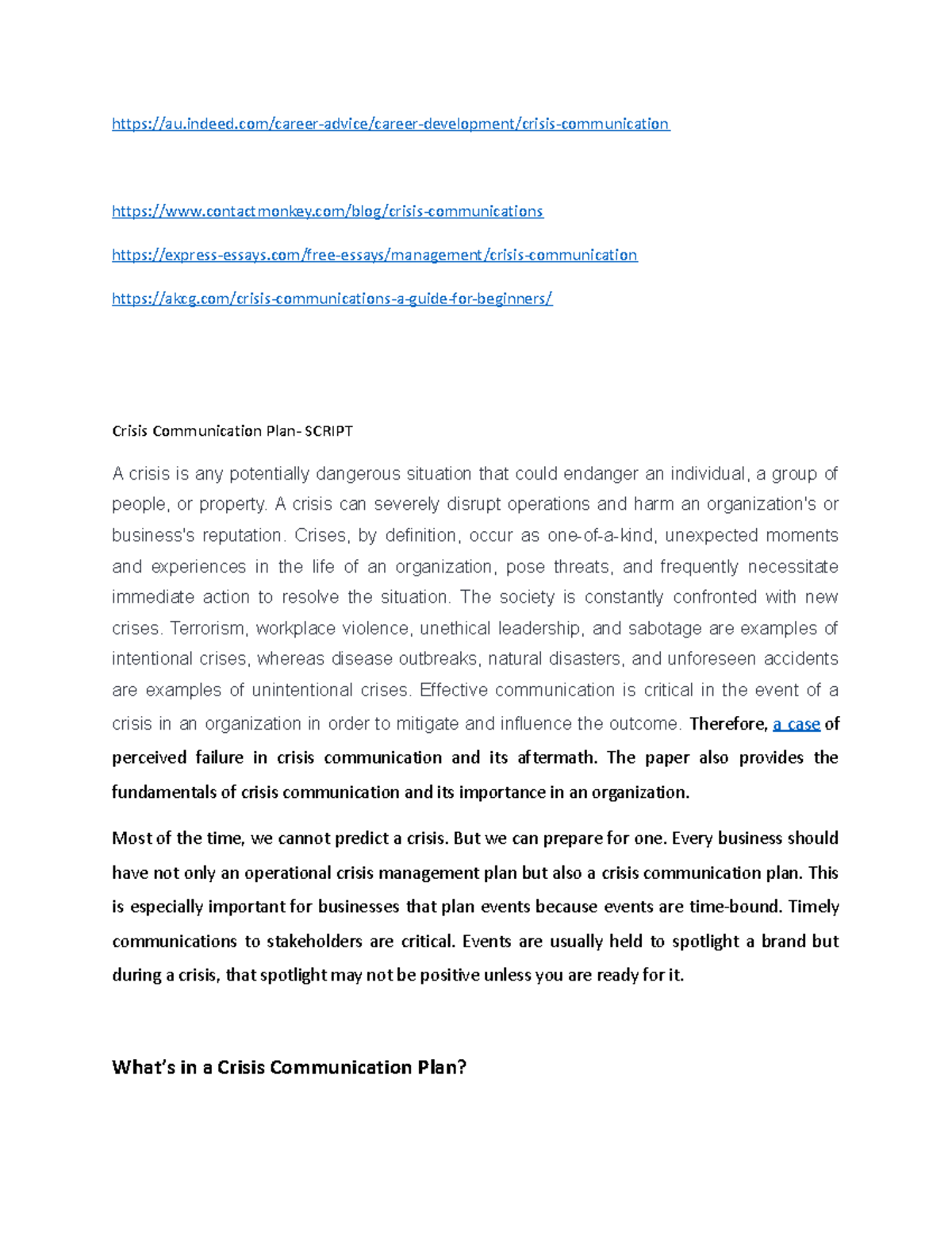 Crisis Communication Plan- Script - au.indeed/career-advice/career ...