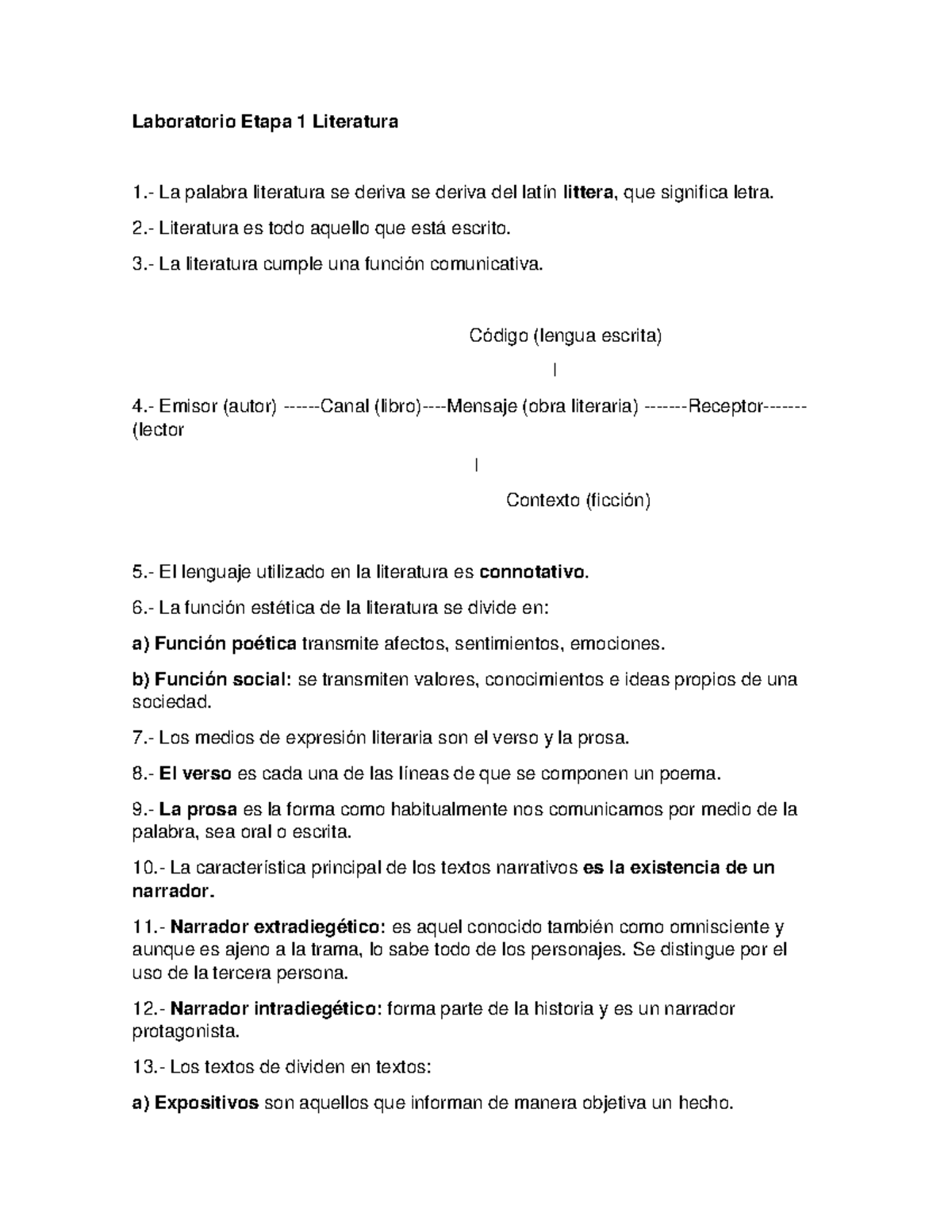 Literatura E1 cuestionario - Laboratorio Etapa 1 Literatura 1.- La ...
