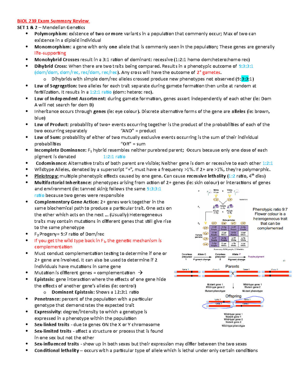 BIOL 239 Exam Summary Review - BIOL 239 Exam Summary Review SET 1 & 2 ...