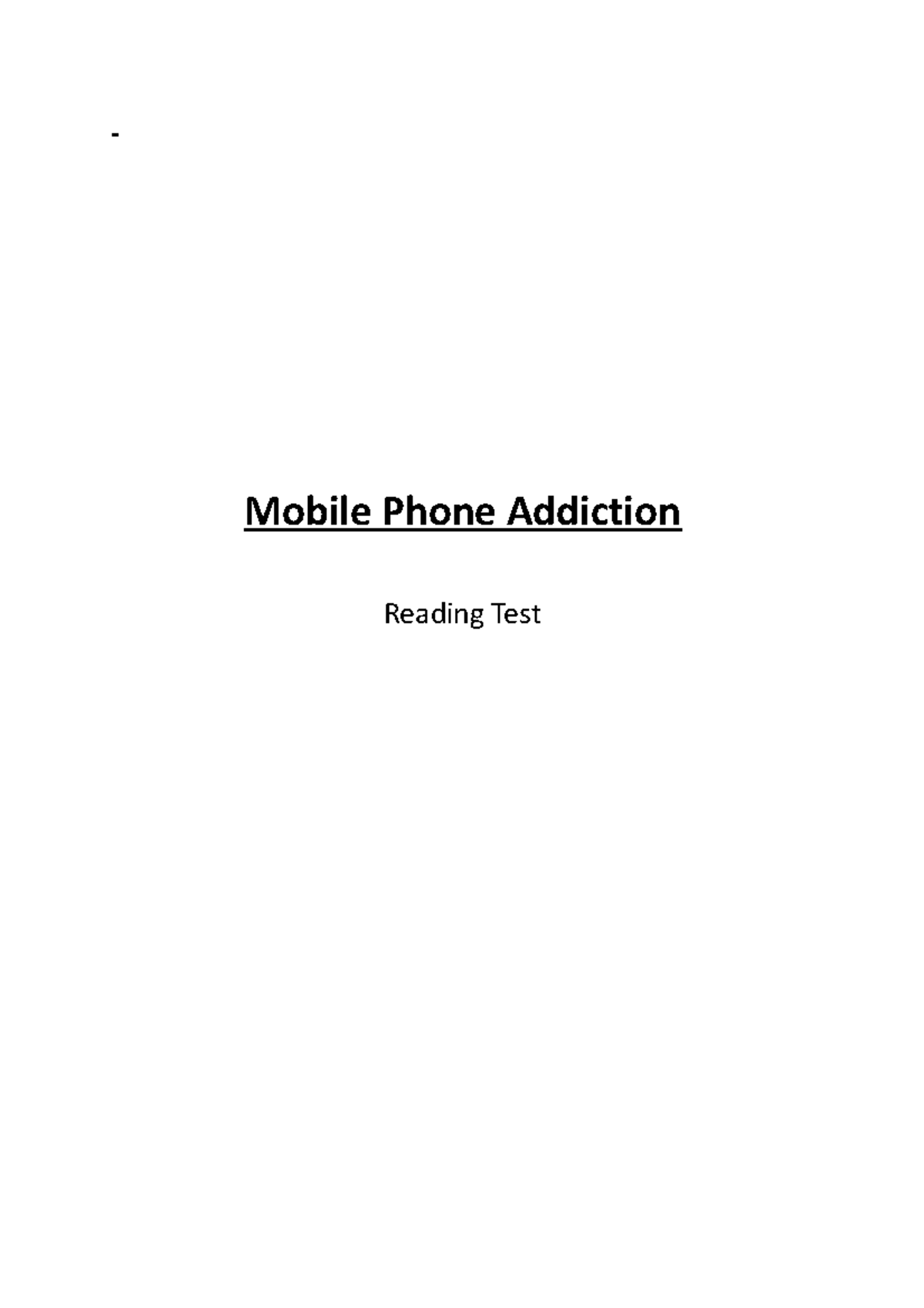 Mobile Phone Addiction Reading - Mobile Phone Addiction Reading Test ...
