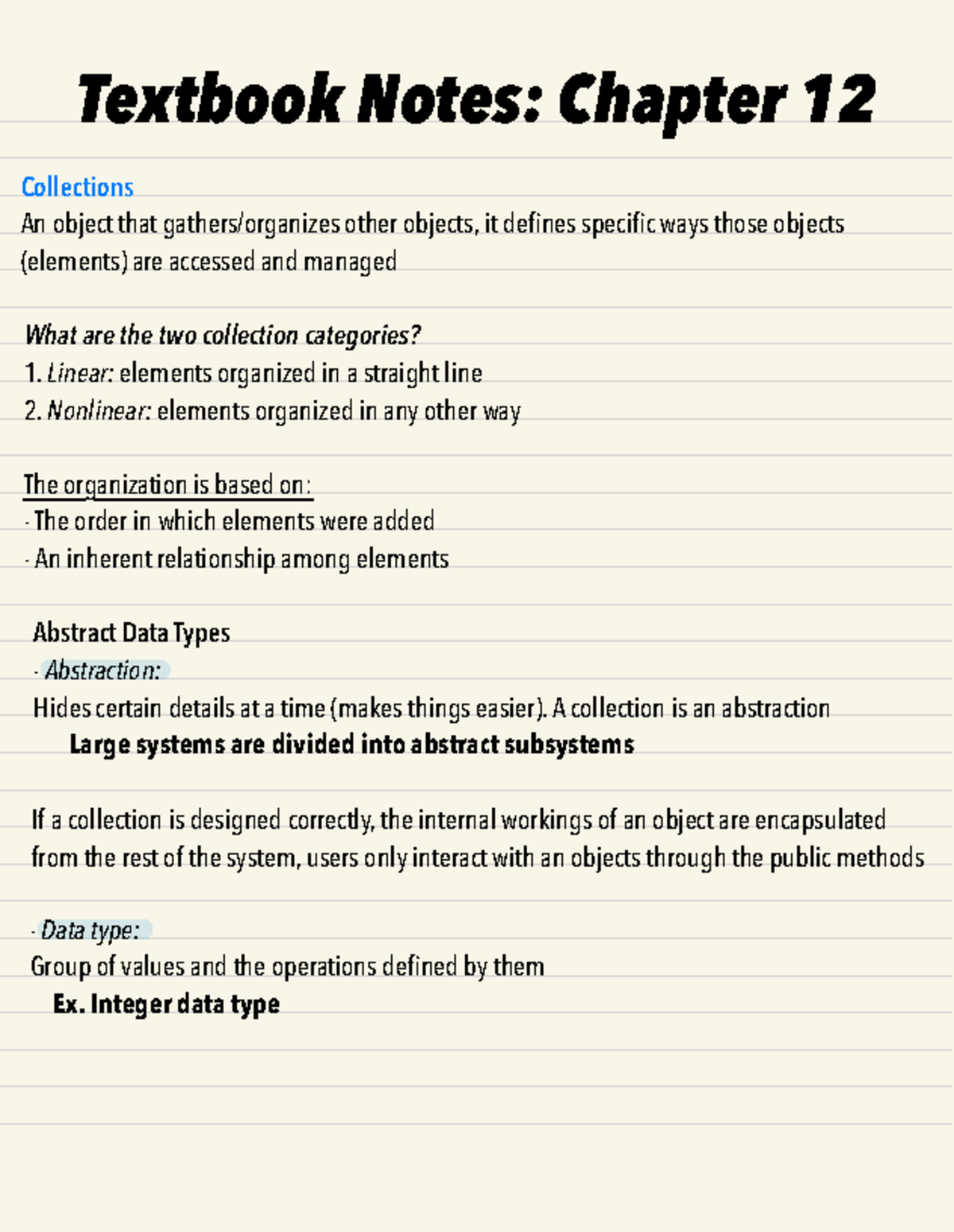 Java Foundations Textbook Notes Chapter 12 Textbook Notes Chapter 12 Collections An Object