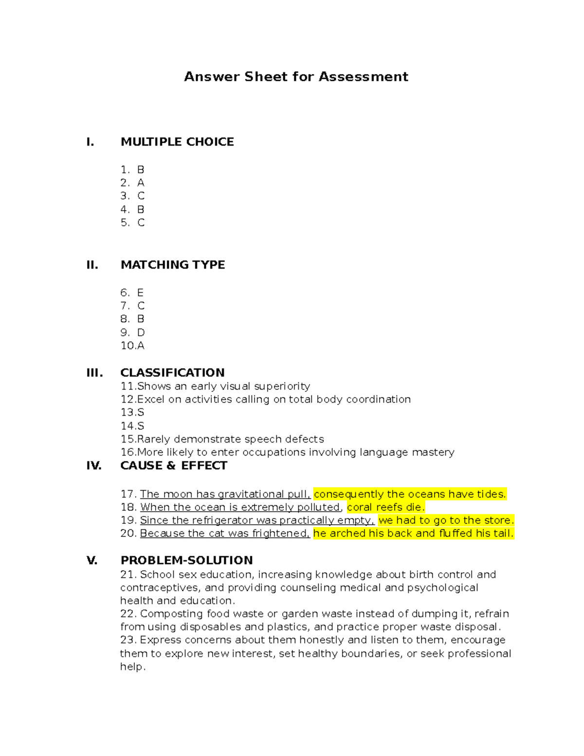 Q3 W1 - Answer Sheet for Assessment Reading and Writing Skills - Answer ...