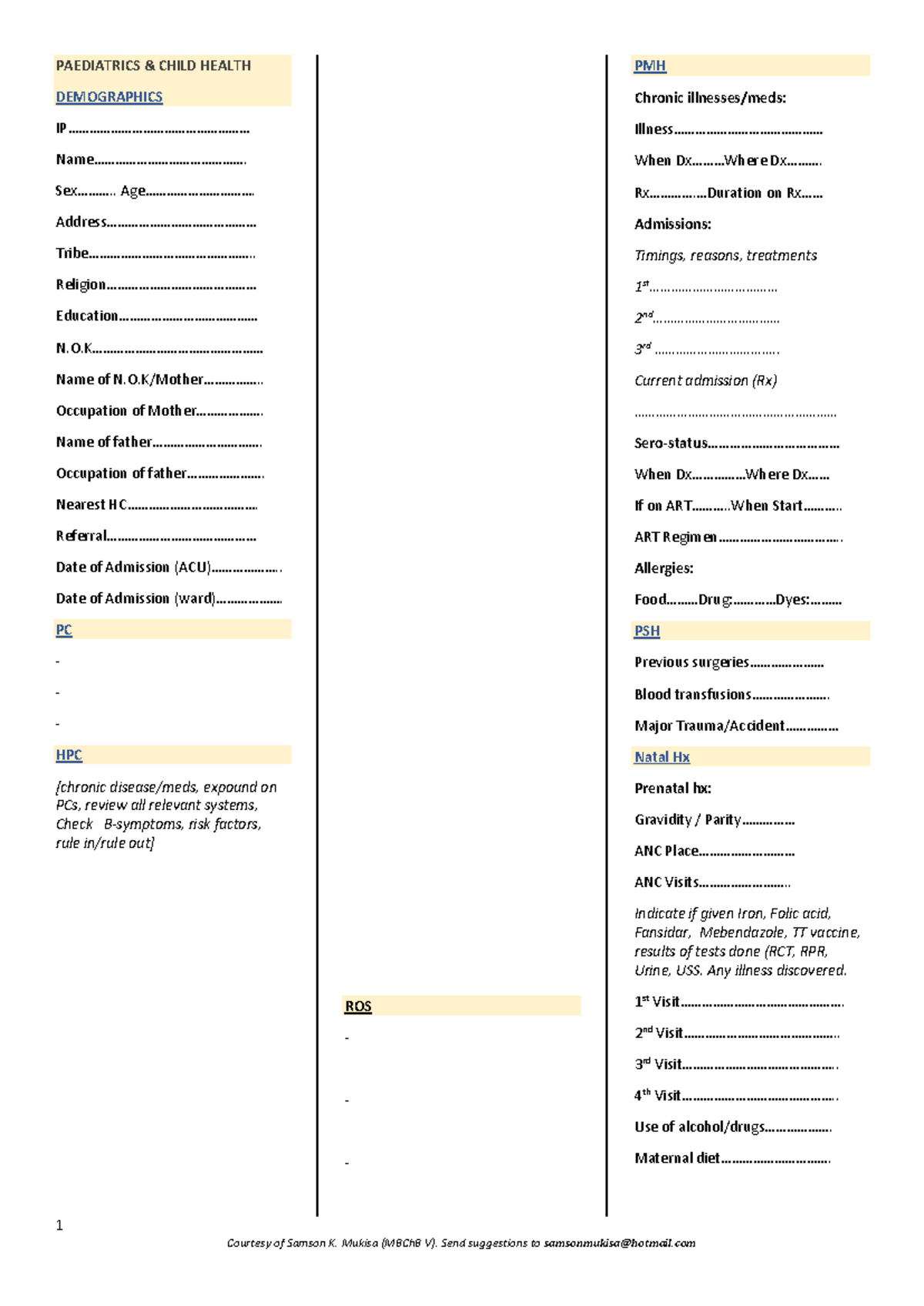 Paediatric Hx taking - 1 PAEDIATRICS & CHILD HEALTH DEMOGRAPHICS - Studocu