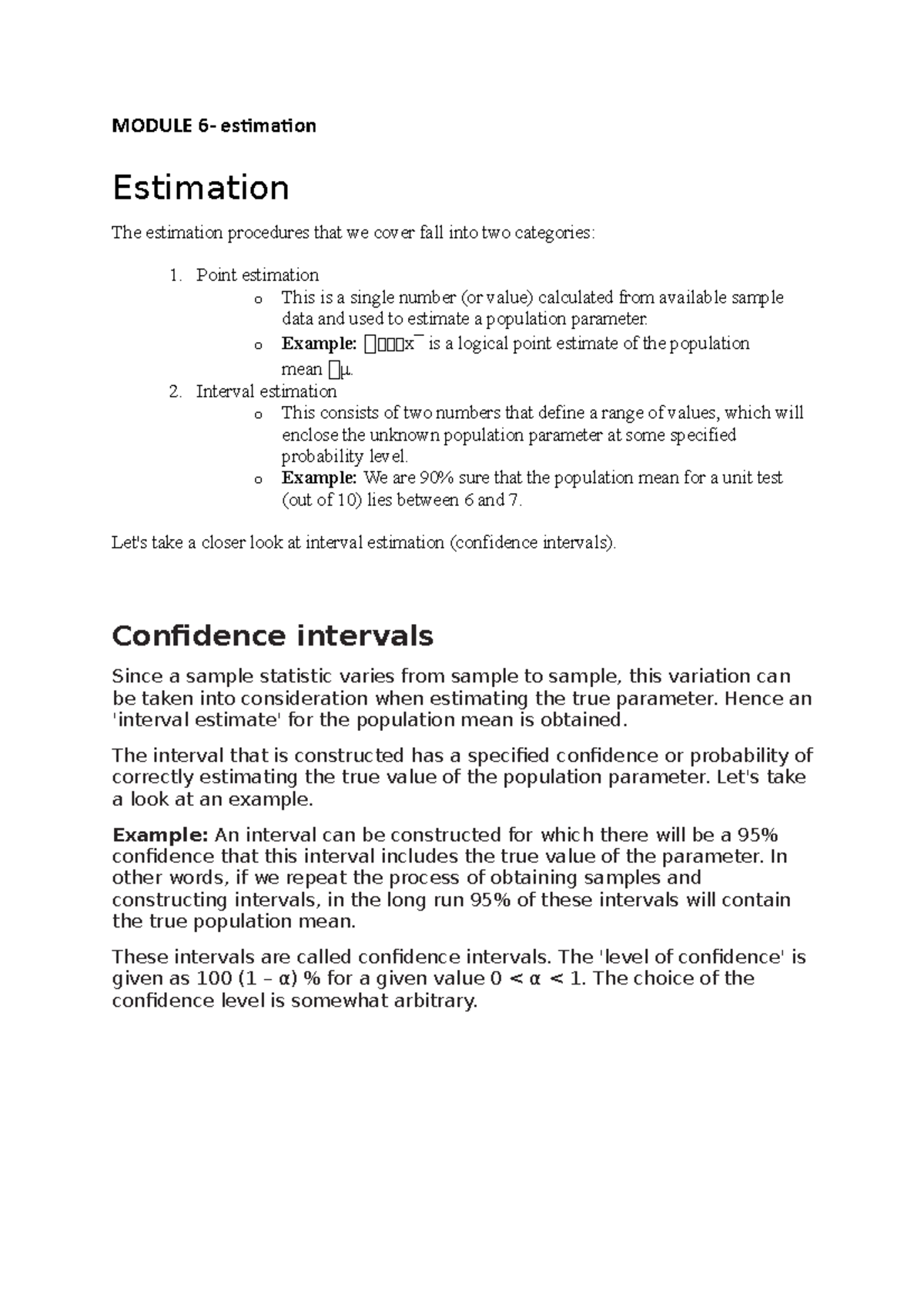 Module 6- Estimation module - 301123 - UWS - Studocu