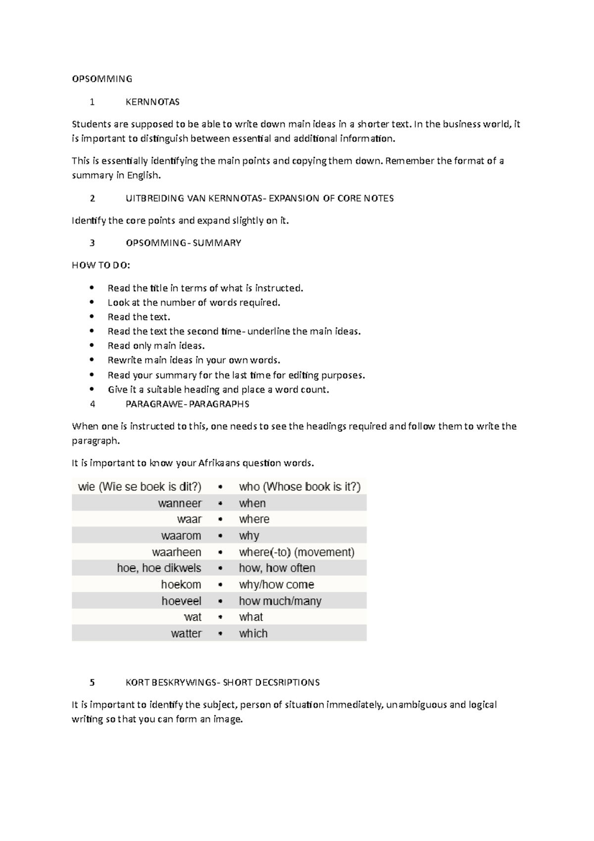 Opsomming - HOW TO WRITE CORE NOTES. - OPSOMMING 1 KERNNOTAS Students ...