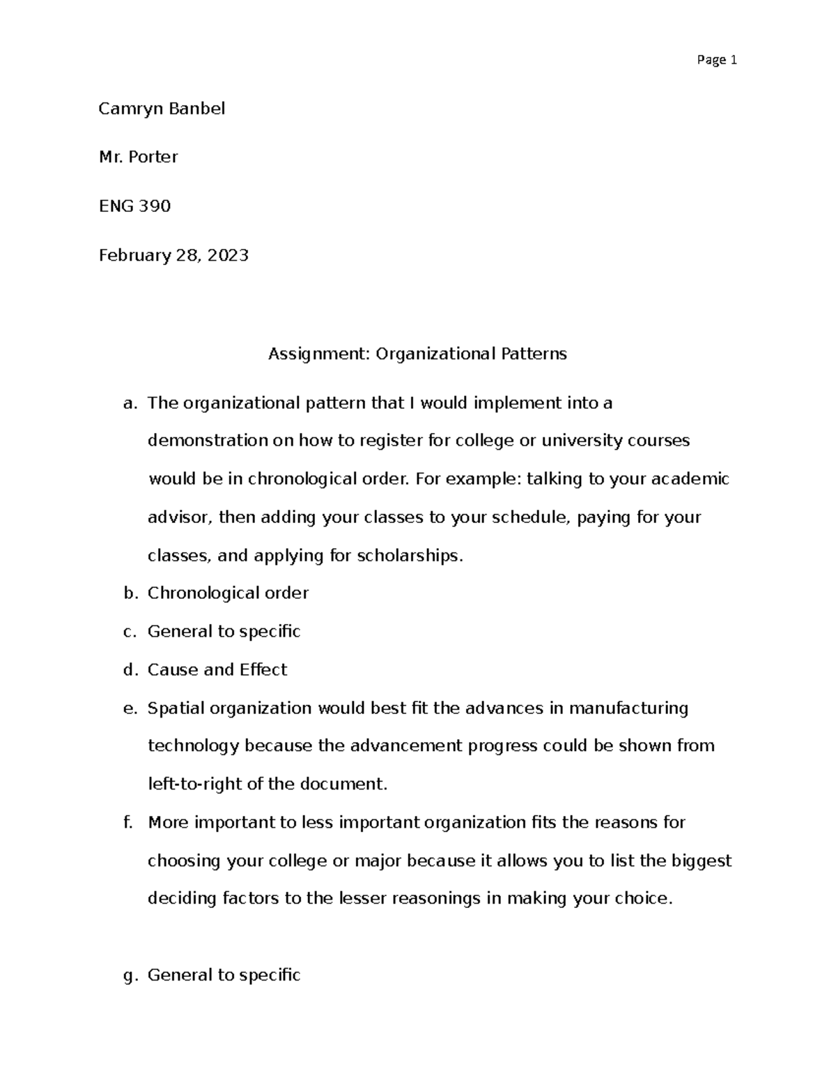 Pattern Organization CB - Page 1 Camryn Banbel Mr. Porter ENG 390 ...