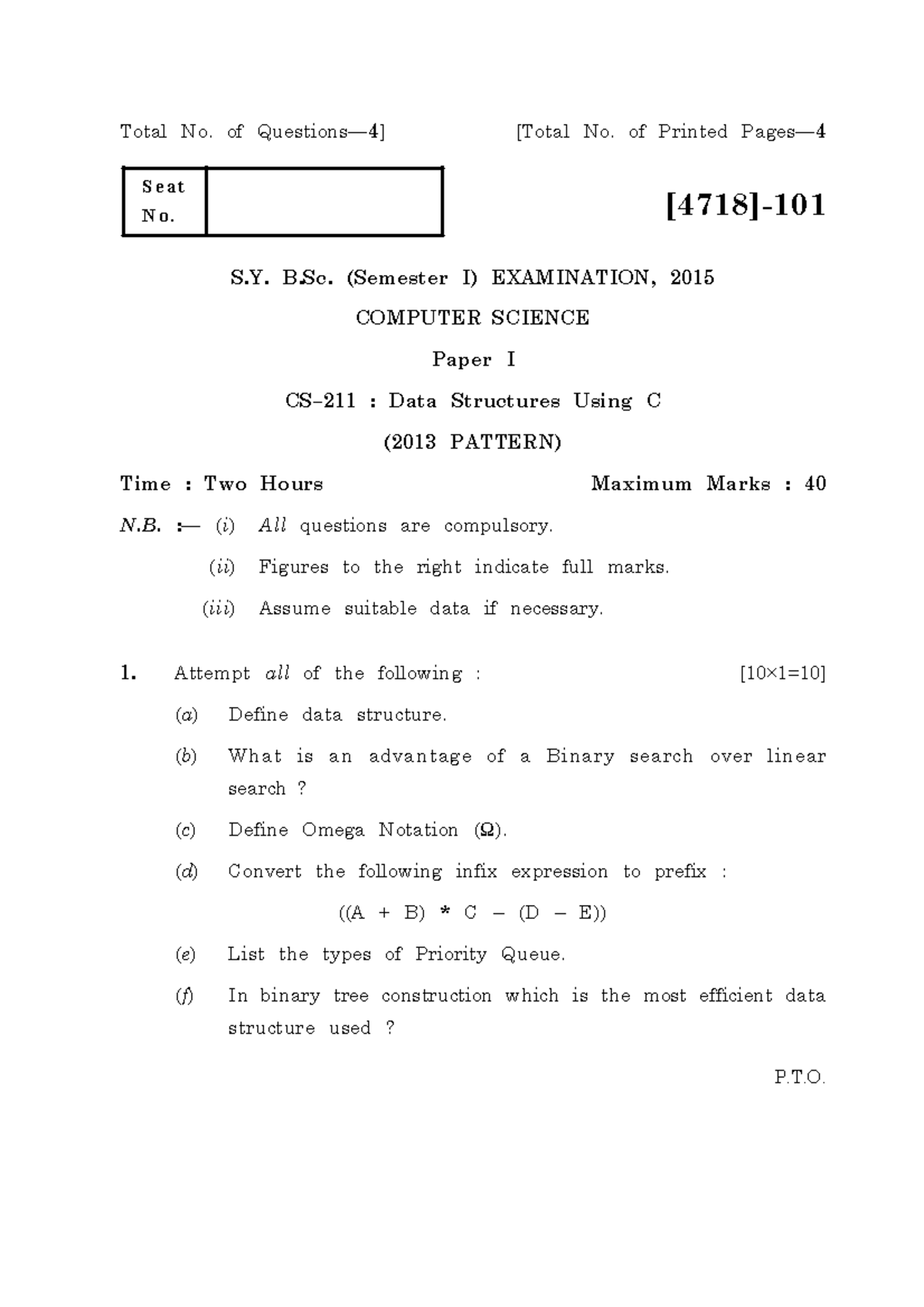 SY BSc Computer science - Total No. of Questions— 4 ] [Total No. of ...