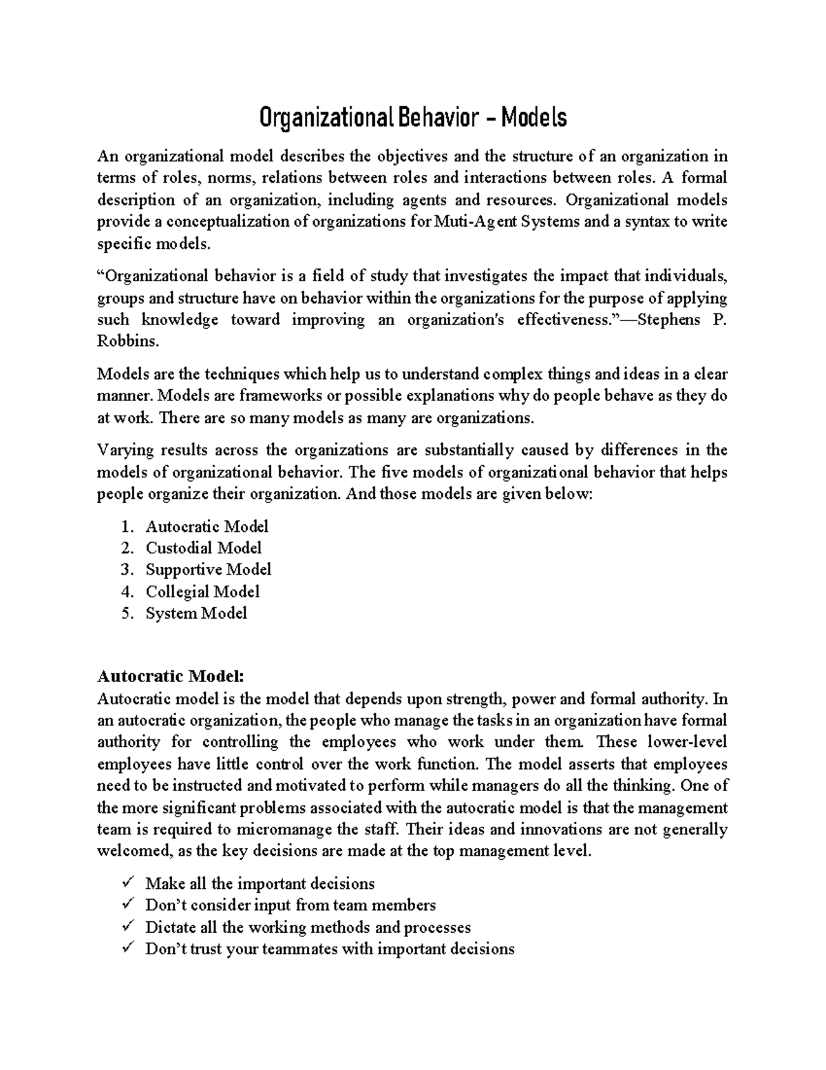 Organizational Behavior – Models - Organizational Behavior – Models An ...