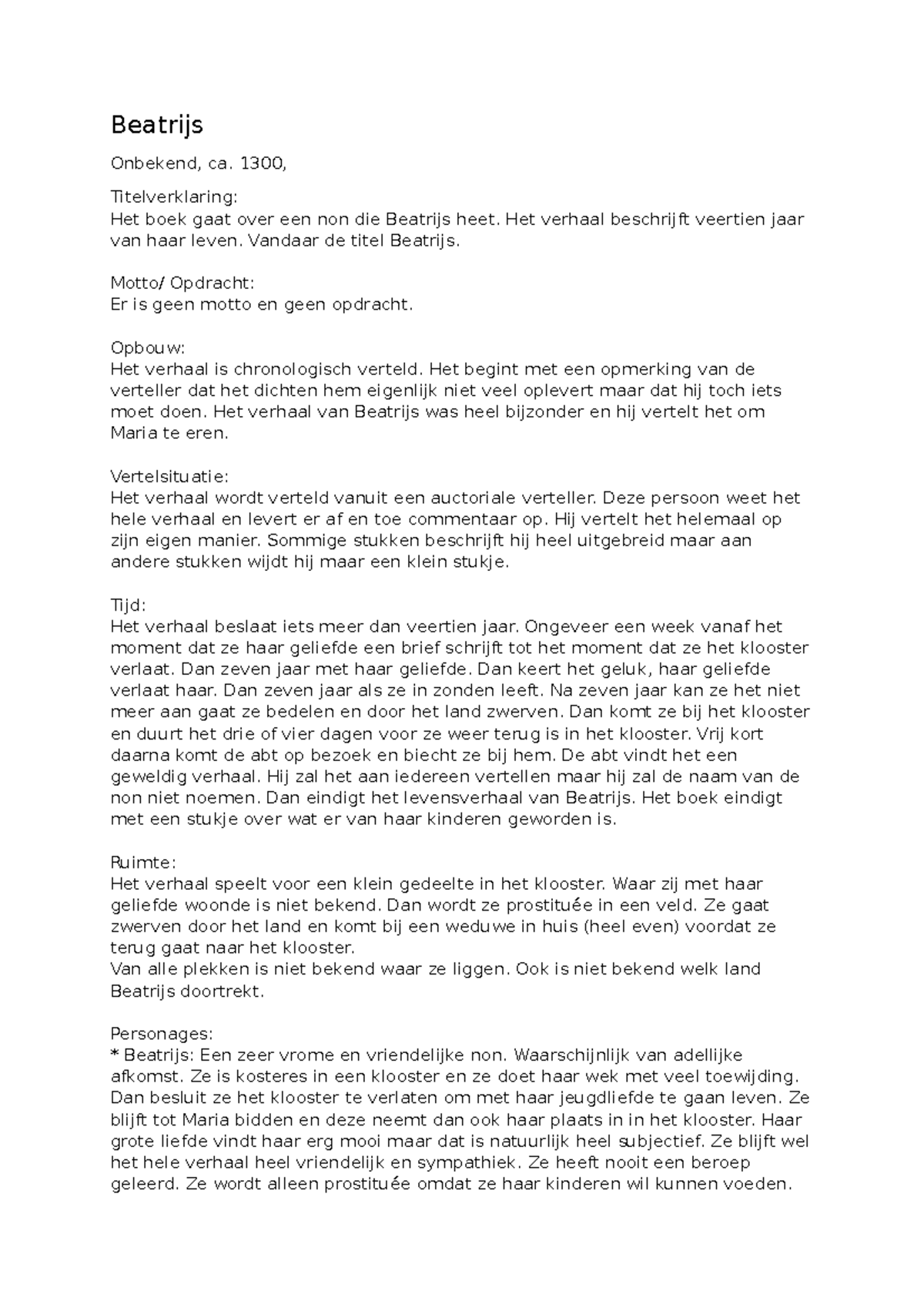 Beatrijs - Beatrijs Onbekend, ca. 1300, Titelverklaring: Het boek gaat ...