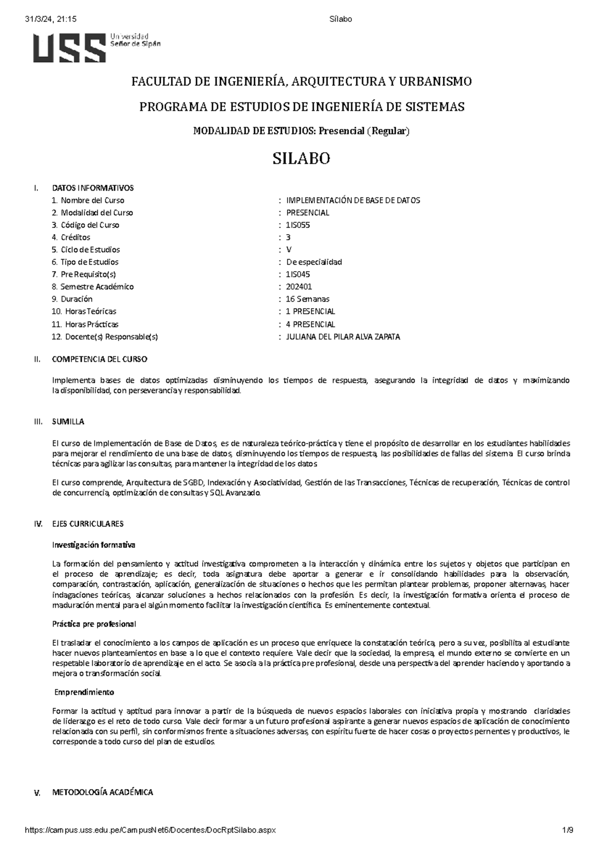 Sílabo IBD - asdfasd - FACULTAD DE INGENIERÍA, ARQUITECTURA Y URBANISMO ...