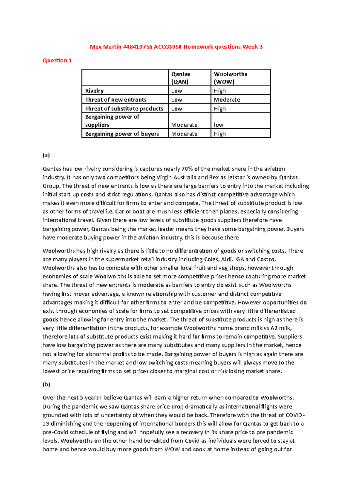 Week 3 Tutorial Homework Questions - Max Martin #46419756 ACCG3050 Homework questions Week 3 ...
