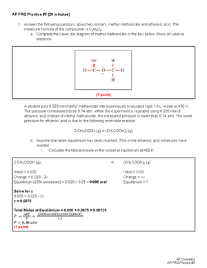 Practice FRQ #4 KEY - AP FRQ Practice #4 (20 minutes) 1. Equimolar ...