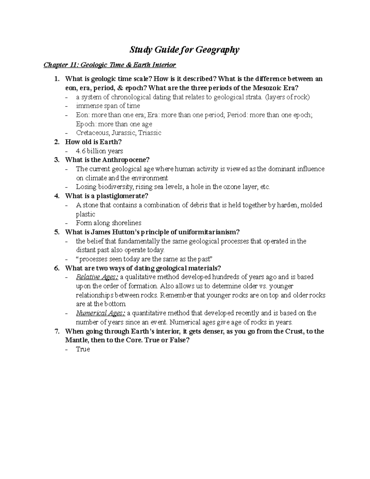 Geologic Time and Earth Interior Study Guide - Studocu