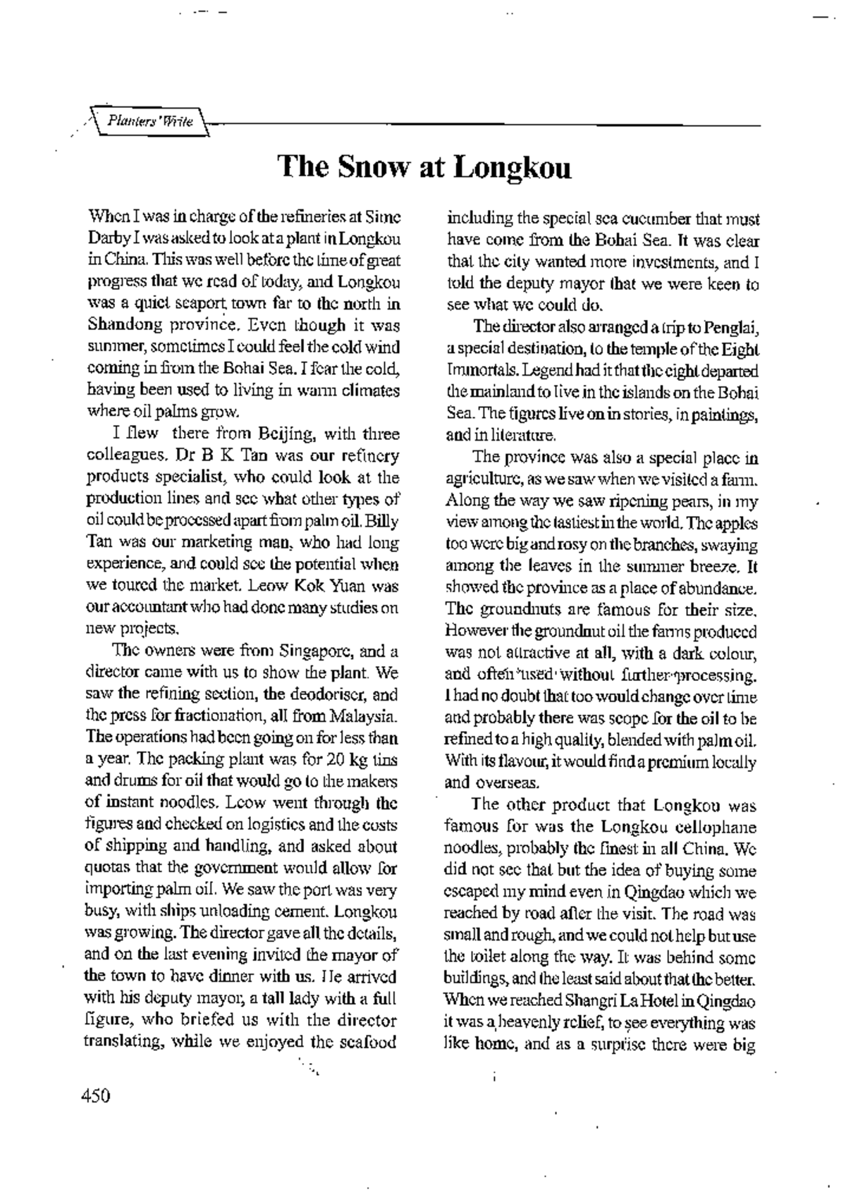 The Snow at Longkou - Random Paper - UiTM - Studocu