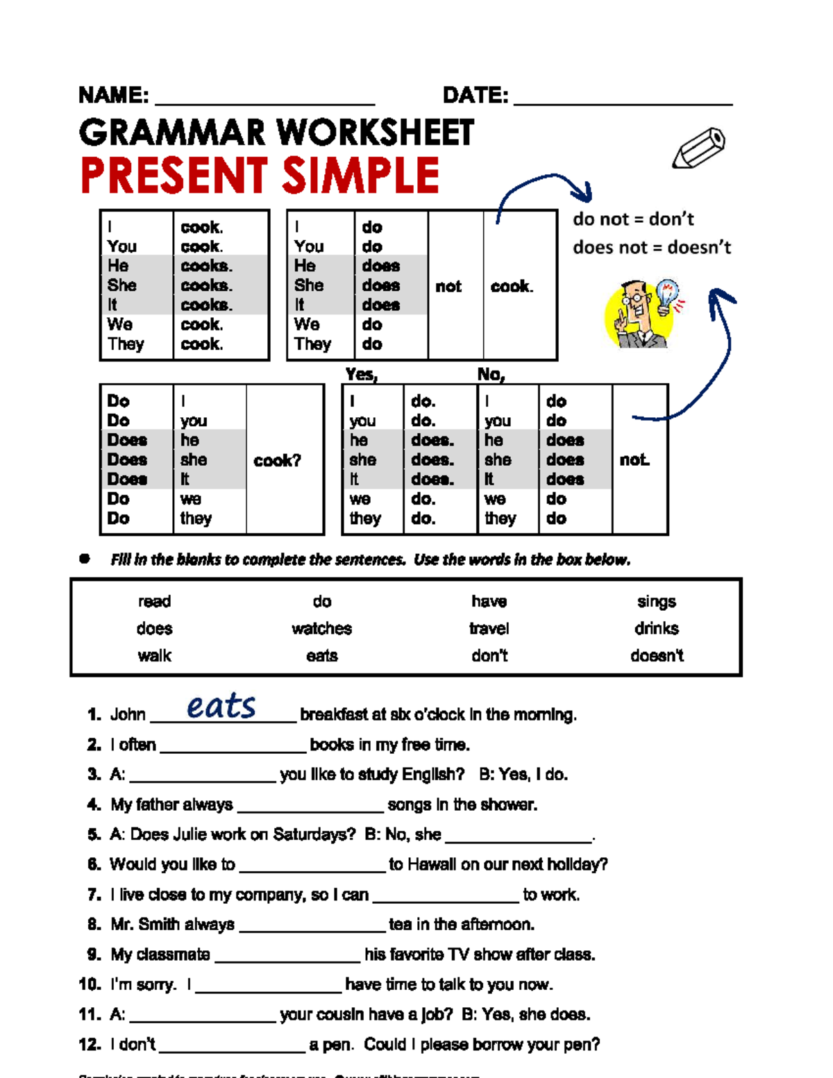 Simple present tense 2 - Grade: 2 - English for Written Communication ...