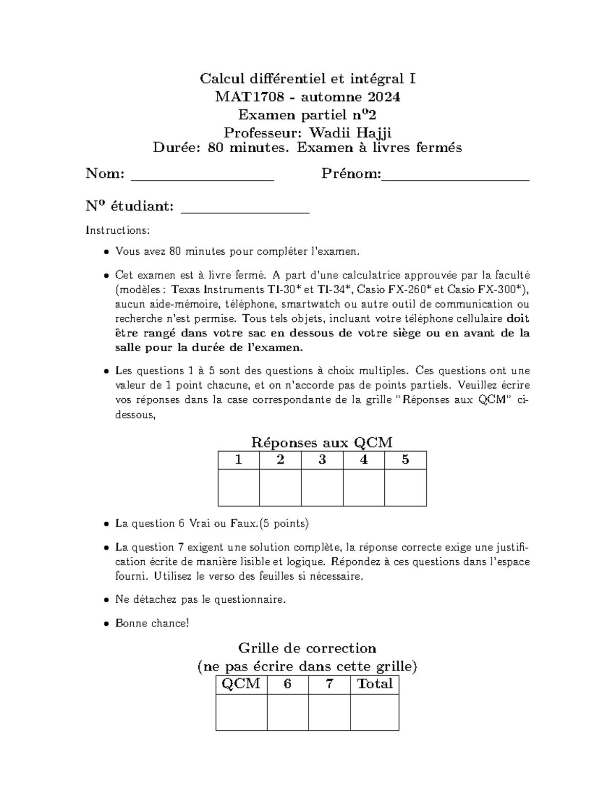 Practice Partiel 2 MAT1708 A Sol - Calcul diff ́erentiel et int ́egral I MAT1708 - automne 2024 ...
