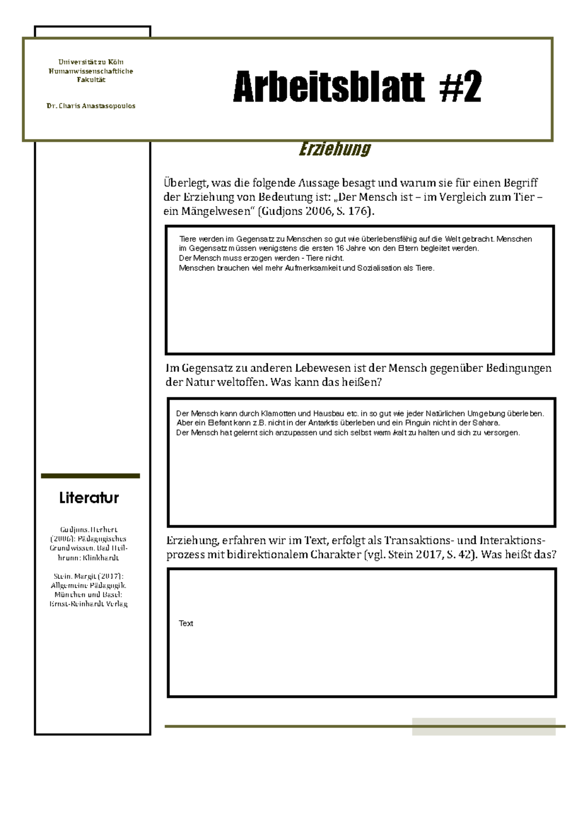 Arbeitsblatt #2 Kopie - Universität zu Köln Humanwissenschaftliche ...