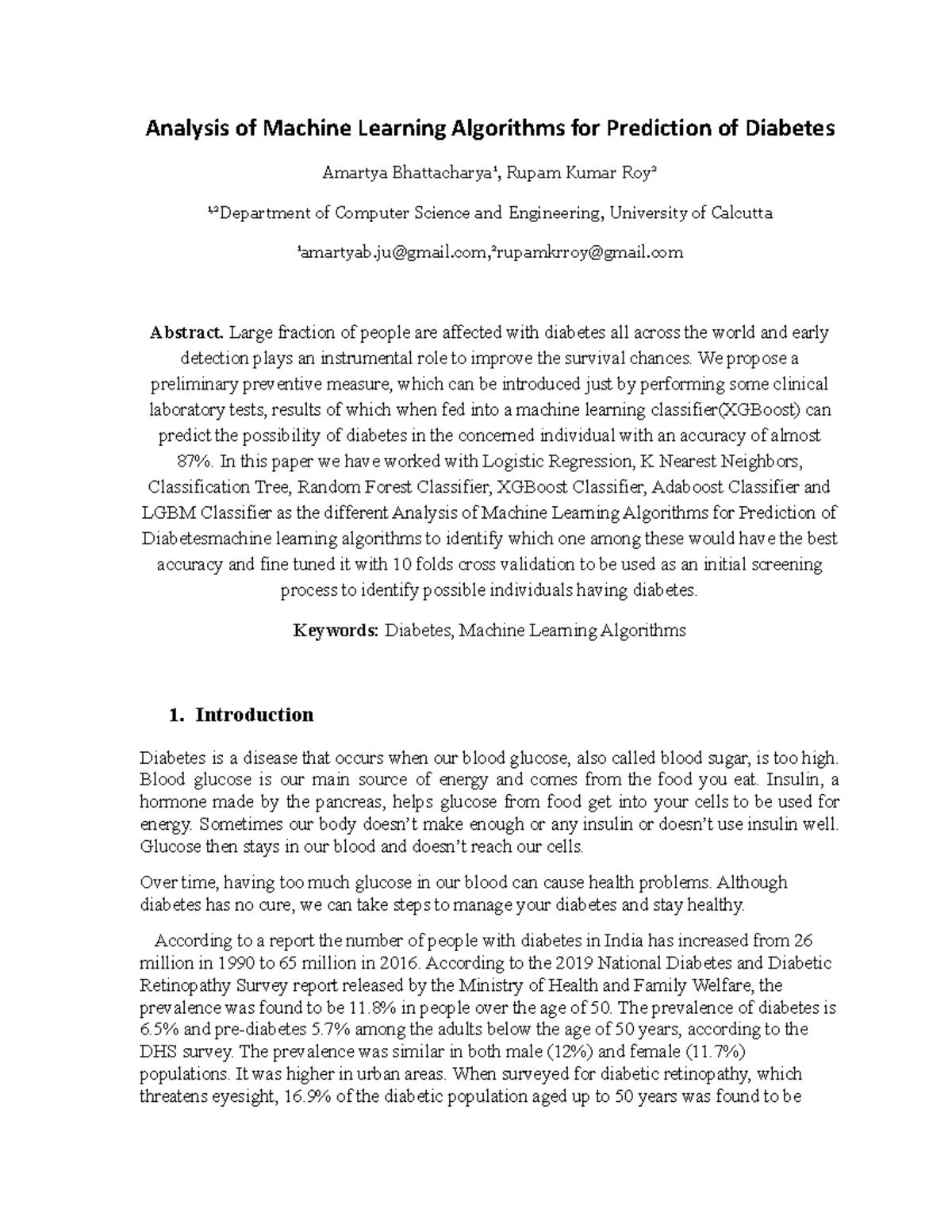 Diabetes Paper New - Notes - Analysis of Machine Learning Algorithms ...