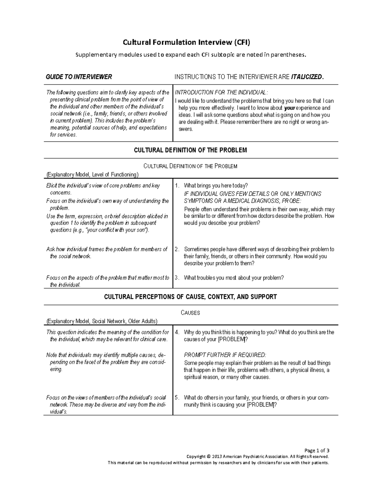 APA DSM5 CFI permissioned - Page 1 of 3 Copyright © 2013 American ...