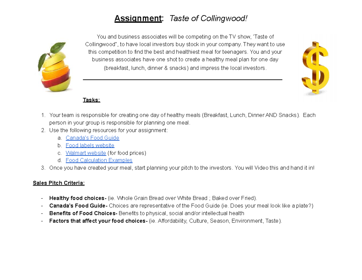 Taste assignment - Assignment: Taste of Collingwood! You and business ...