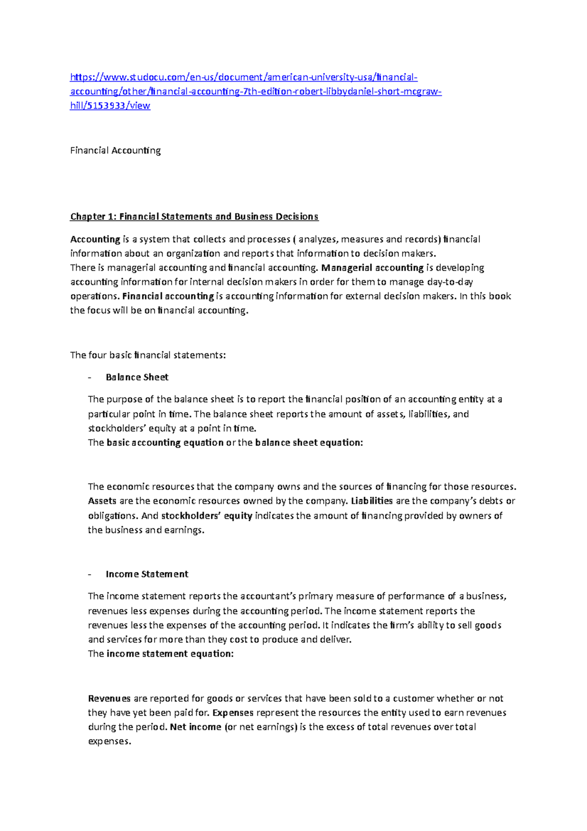 Financial Accounting - Summary - Accounting 1: Financial Accounting ...