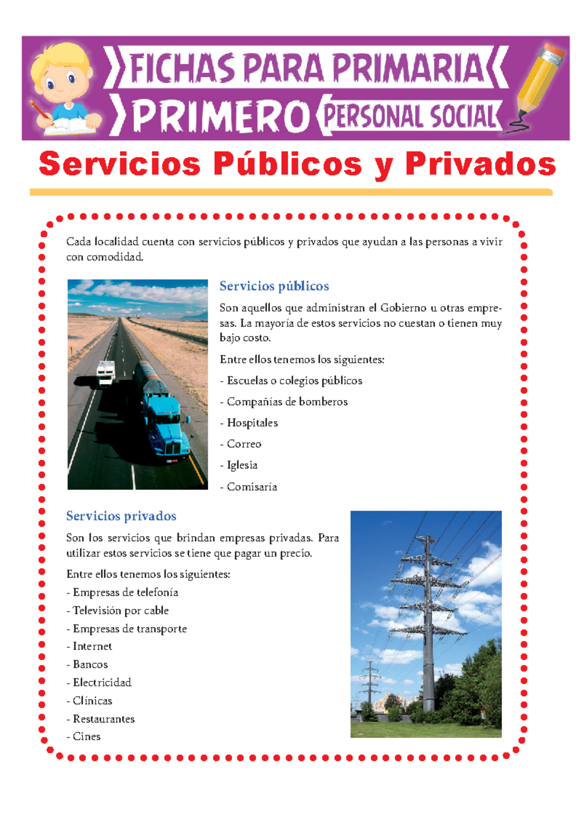 Servicios Publicos y Privados para Primer Grado de Primara 2 - Cada ...