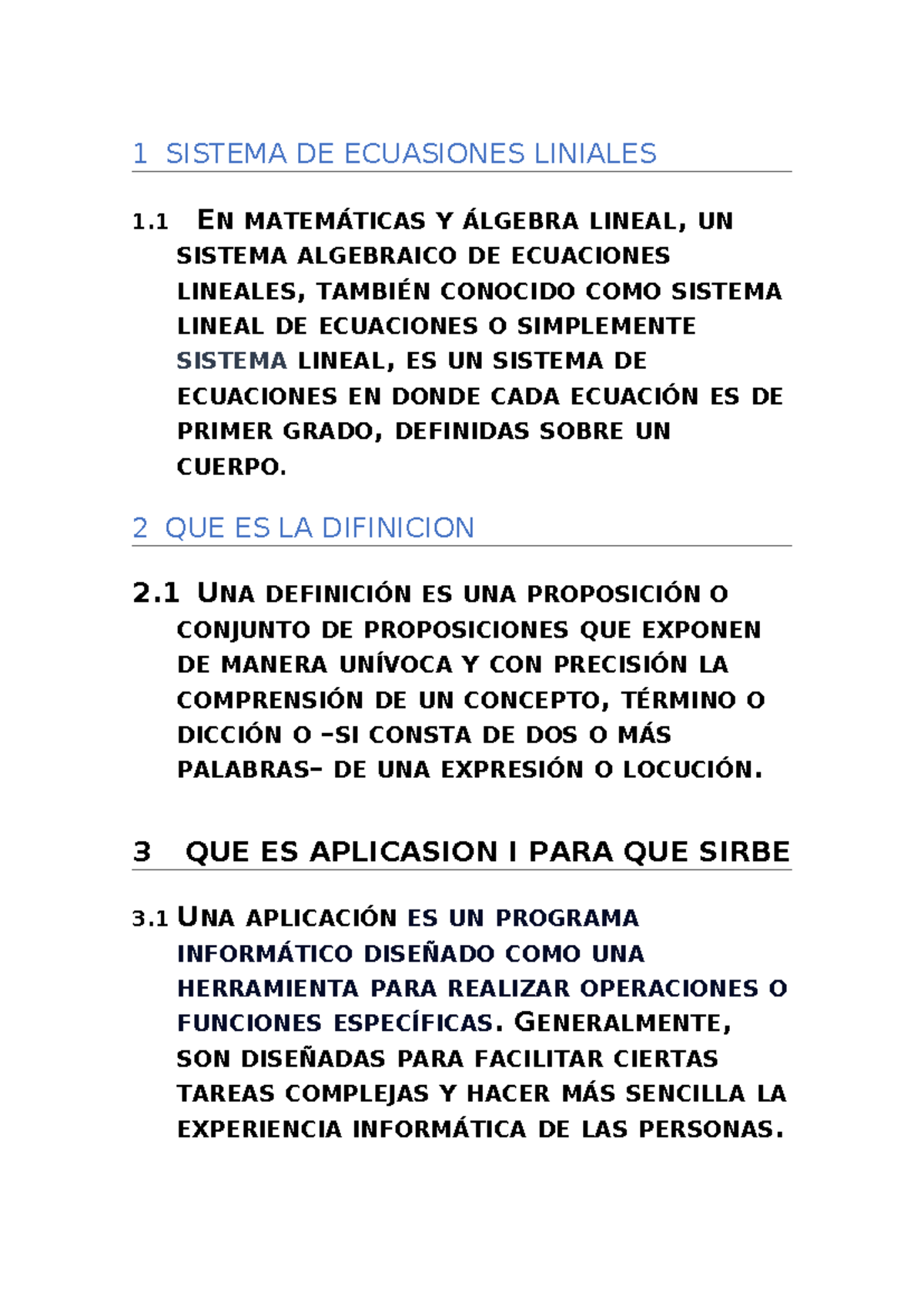 Sistema DE Ecuasiones Liniales - 1 SISTEMA DE ECUASIONES LINIALES 1 EN ...