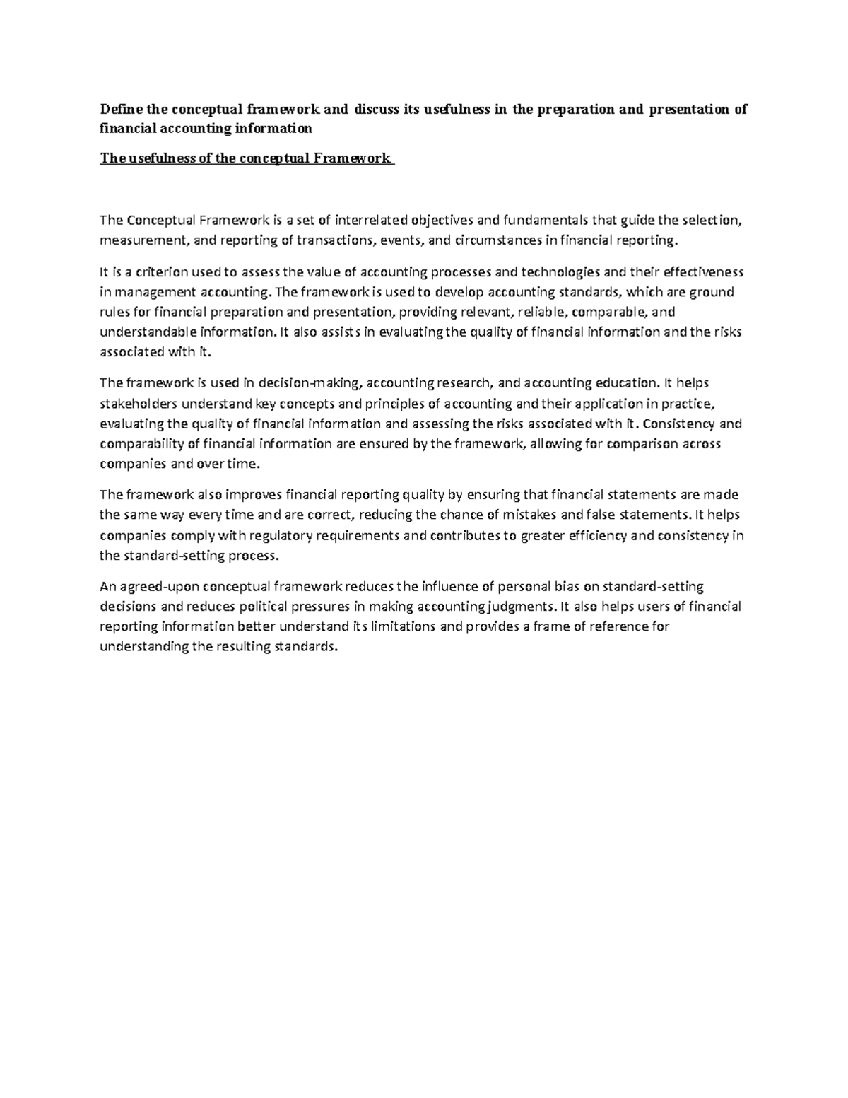 Define the conceptual framework and discuss its usefulness in the ...