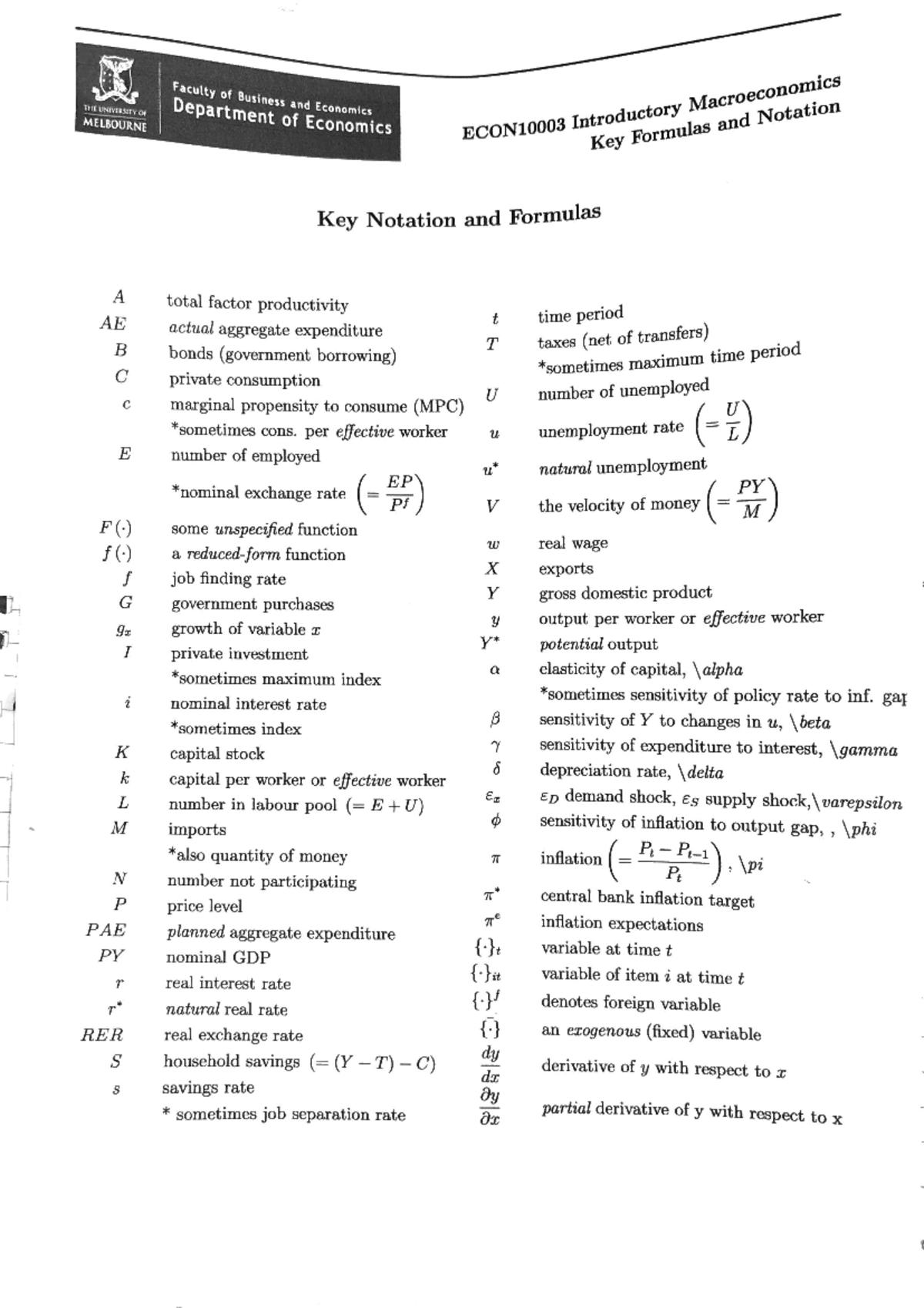 2024-10-28 17-11 - Formula sheet - annotated - Faculty Department and ...