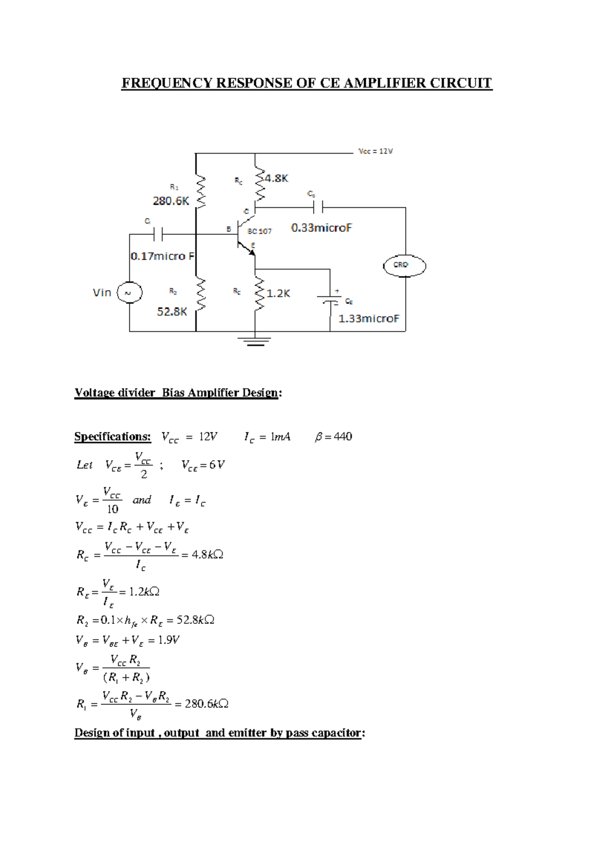Frequency Response OF CE Amplifier Circuit - FREQUENCY RESPONSE OF CE AMPLIFIER CIRCUIT Voltage ...