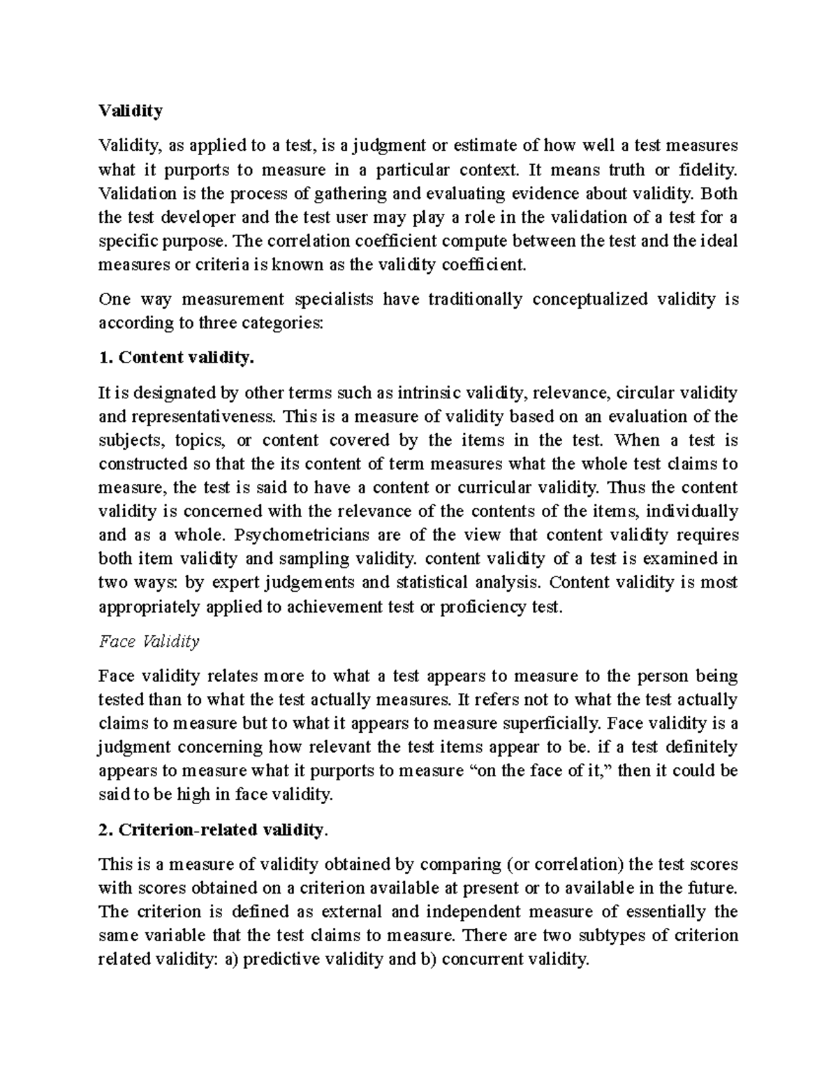 Document 11 - It's good - Validity Validity, as applied to a test, is a ...