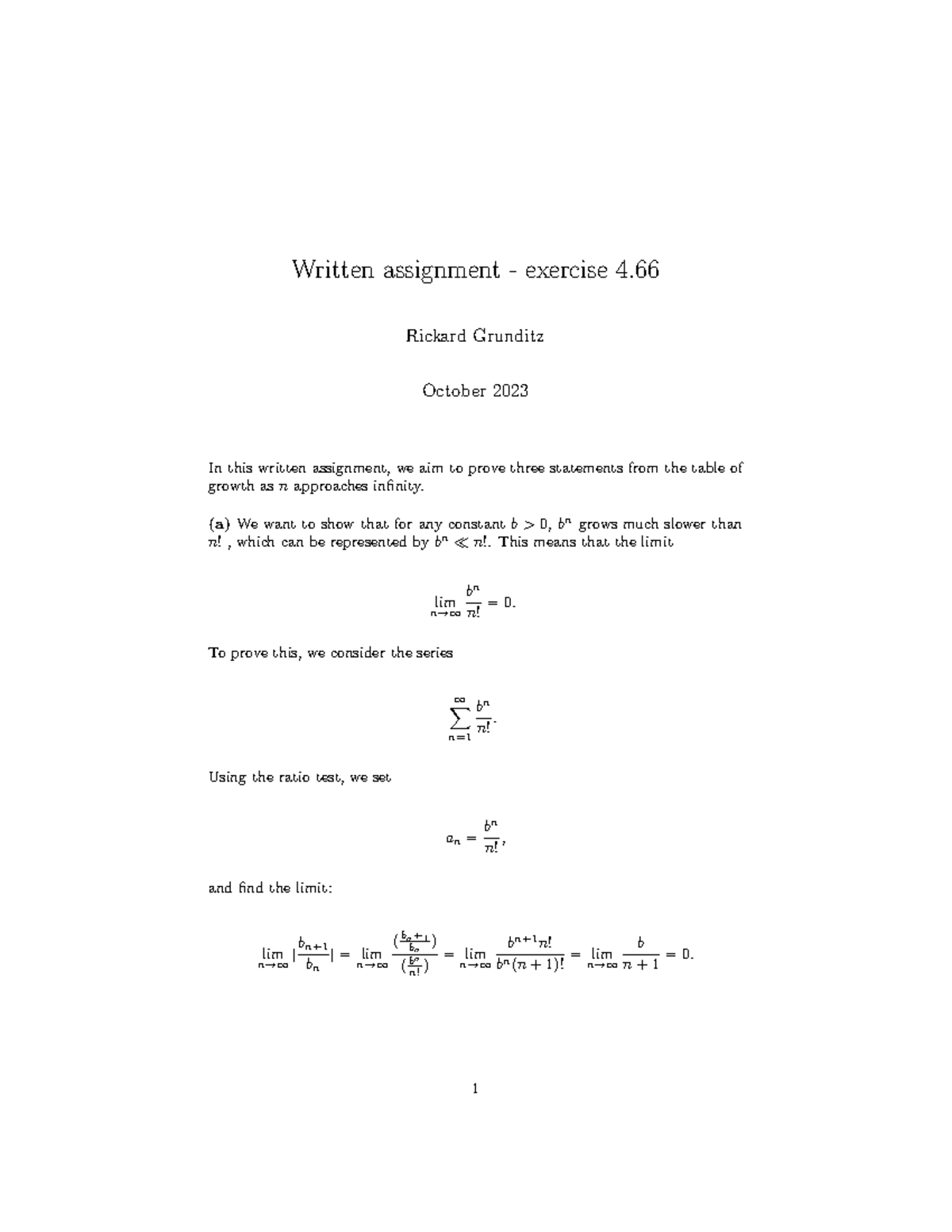 Assignment 1 Analysis in one variable - Written assignment - exercise 4 ...
