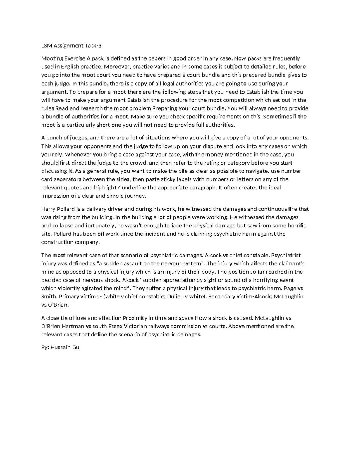 LSM Assignment Task 3 - LSM Assignment Task- Mooting Exercise A pack is defined as the papers in ...