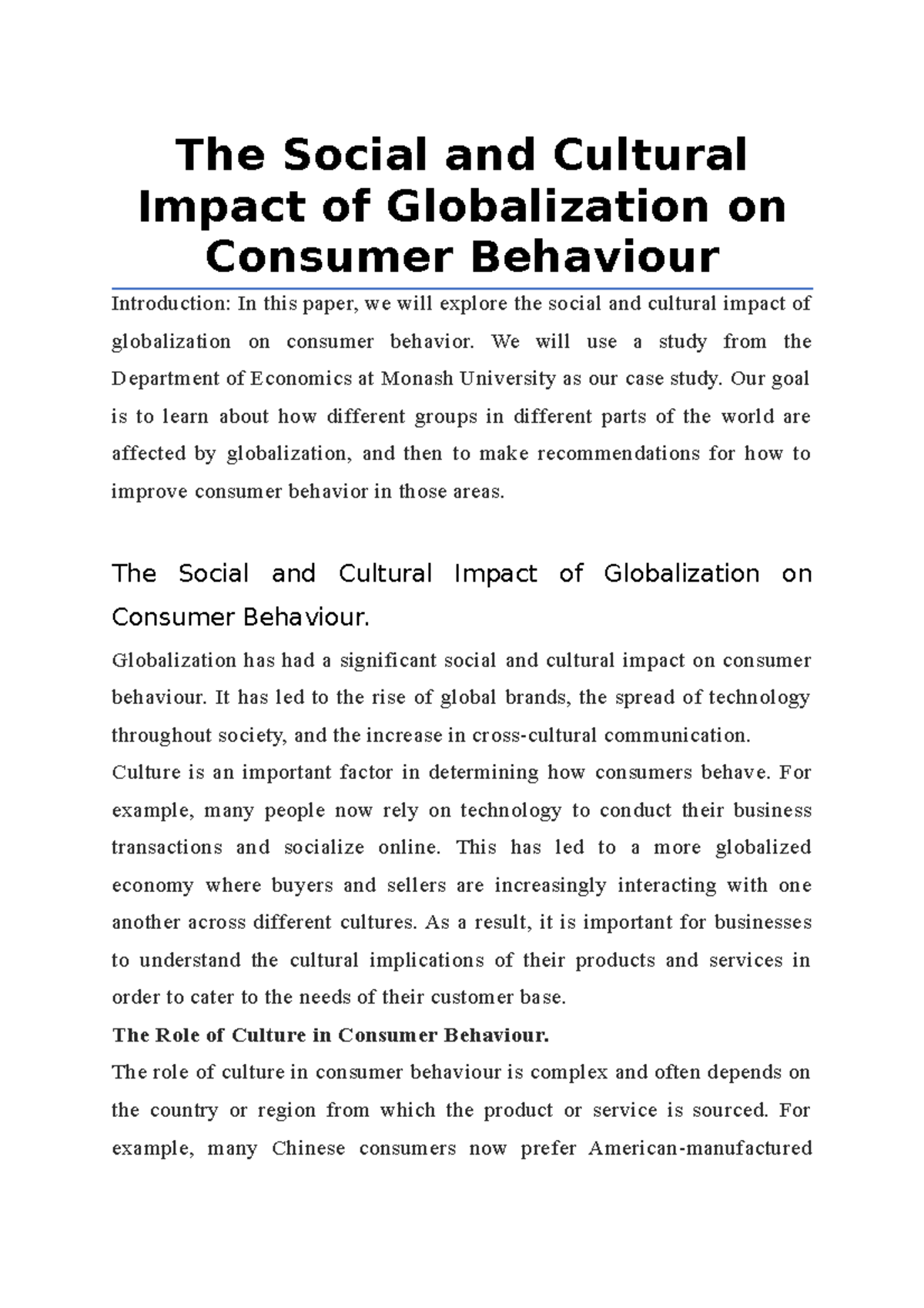The Social and Cultural Impact of Globalization on Consumer Behaviour - The Social and Cultural ...
