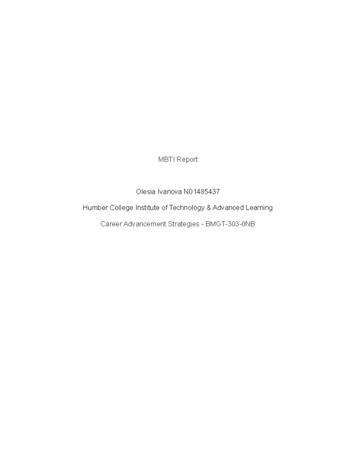 MBTI Report TypeFocus - MBTI Report Olesia Ivanova N Humber College ...