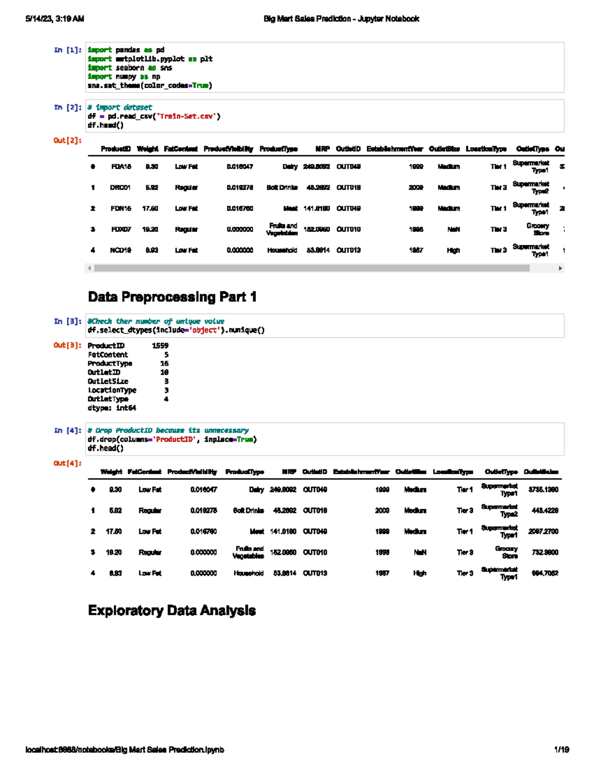 BIG Mart Data Analyst Project - Data Science - Studocu