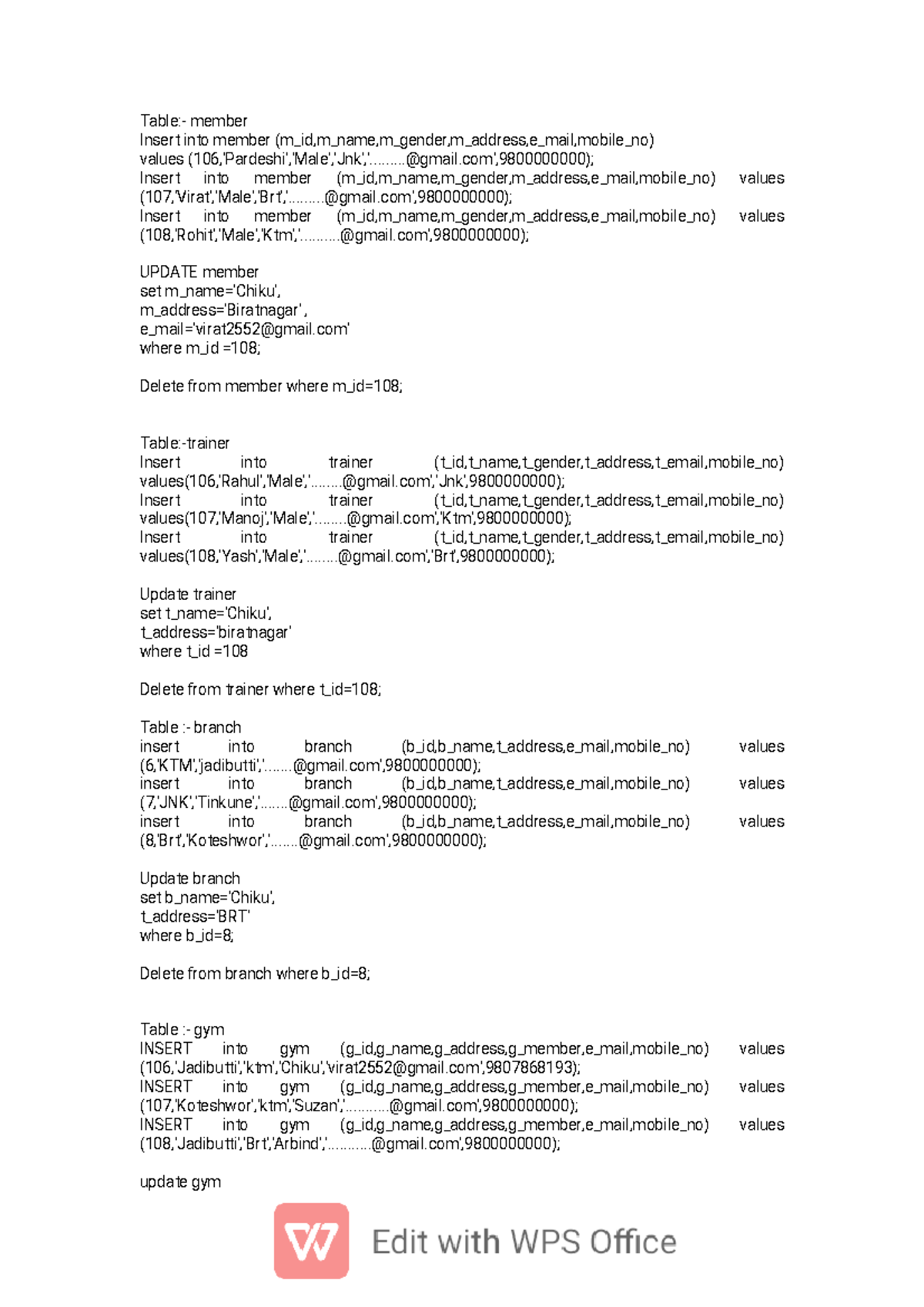 Ass5 - Information about computer - Table:- member Insert into member - Studocu