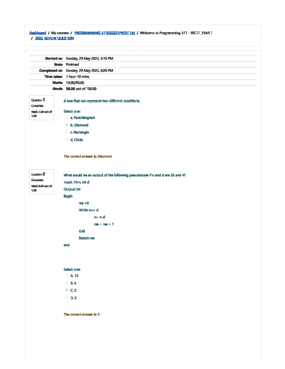 Yandie Prog Qsns - Programming 511 CA Test 2 Review Questions - Studocu