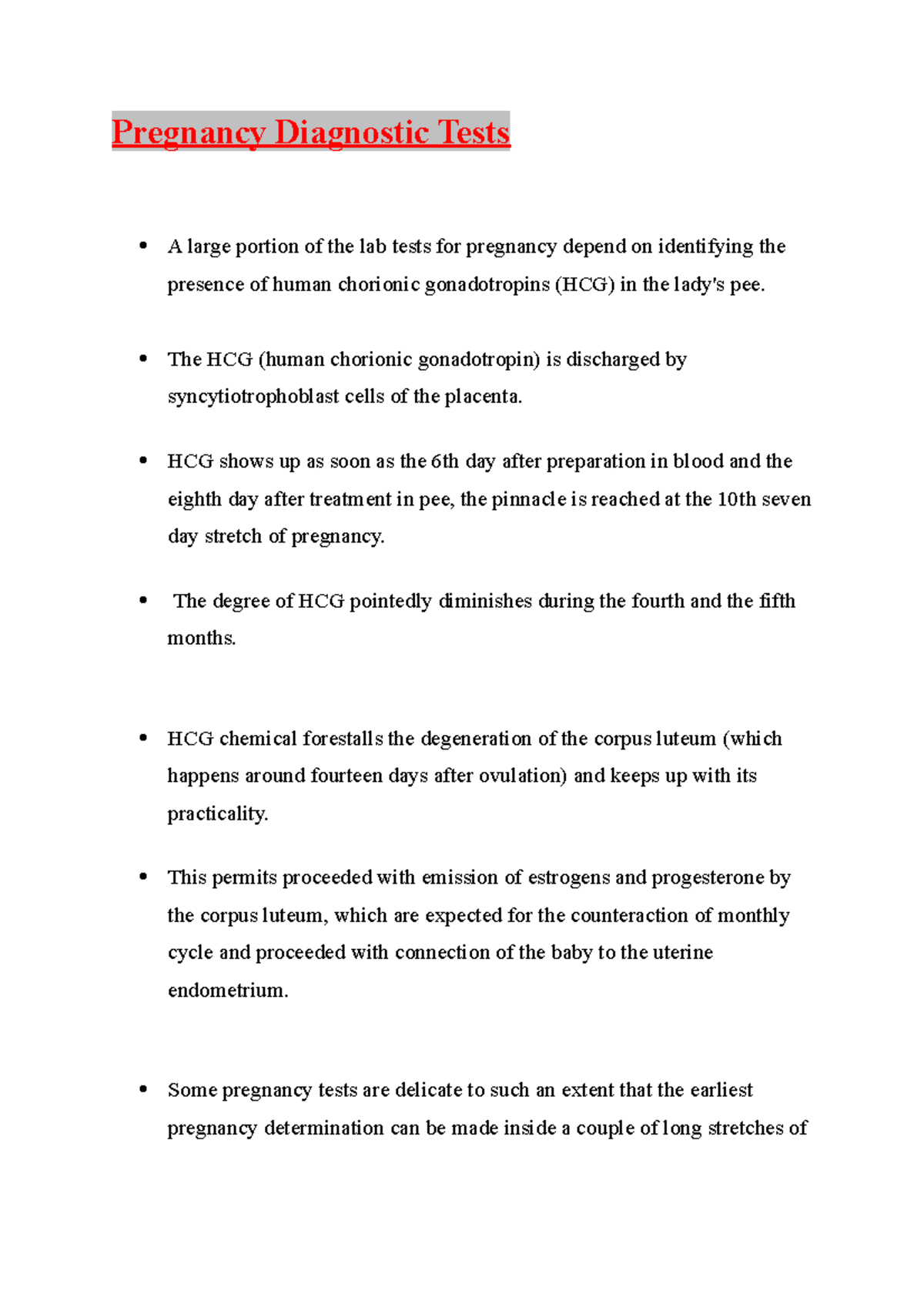 Pregnancy Diagnostic Tests - The HCG (human chorionic gonadotropin) is ...