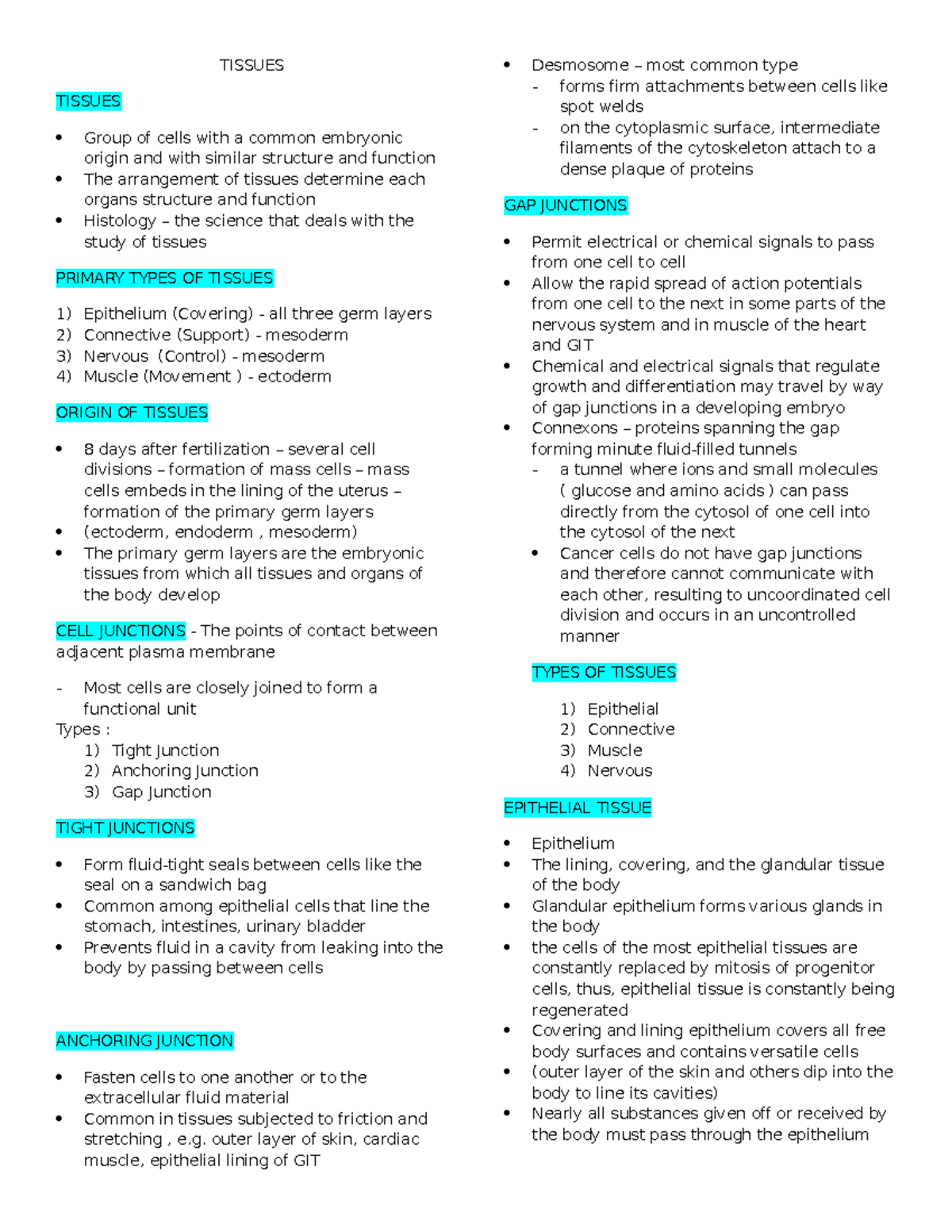 Tissues - REVIEWER - TISSUES TISSUES Group of cells with a common ...