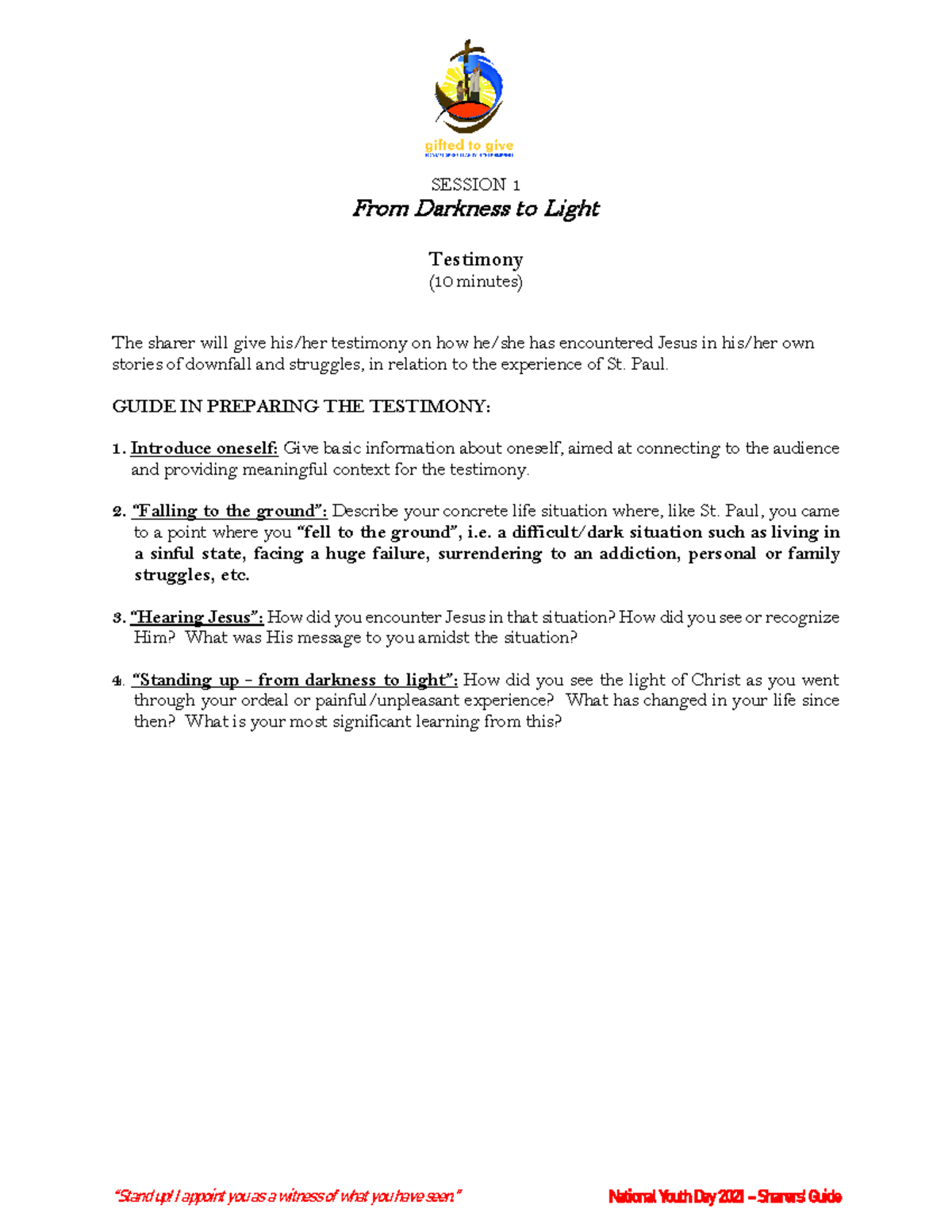 Sharers' Guide for the Testimony - “Stand up! I appoint you as a ...