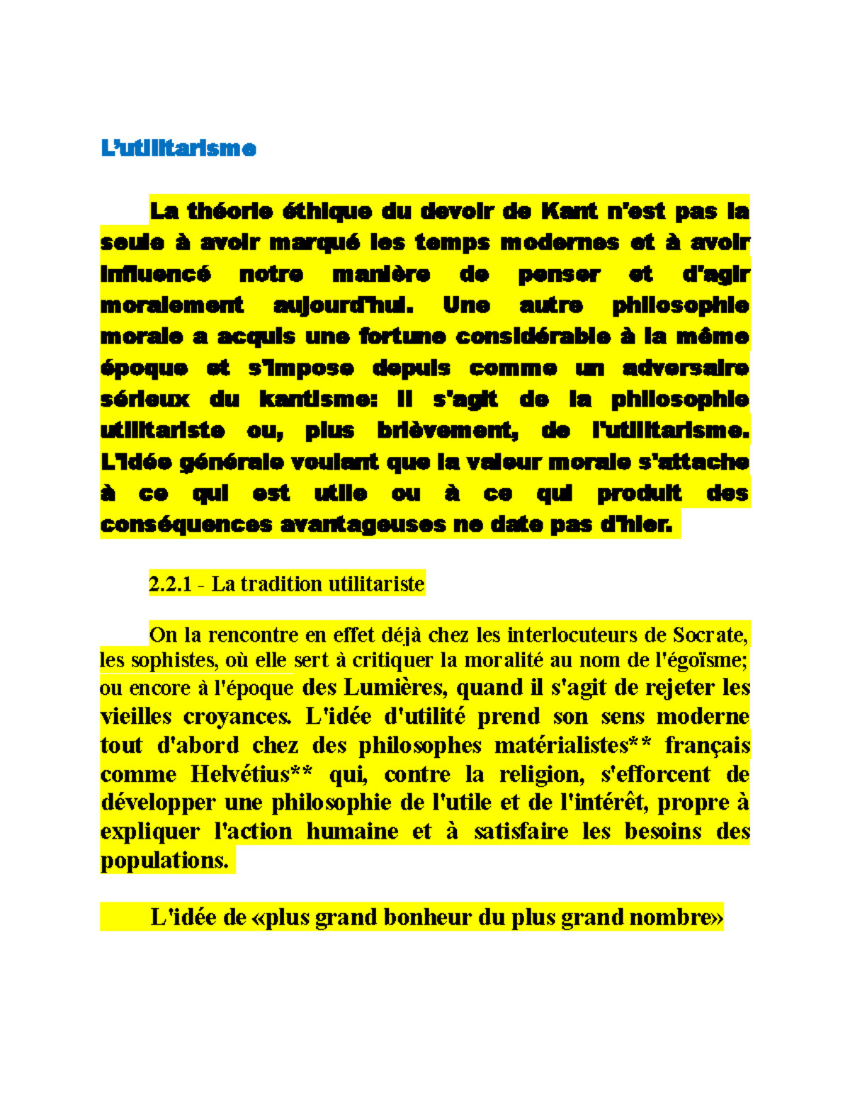 Utilitarisme présentation - L’utilitarisme La théorie éthique du devoir ...