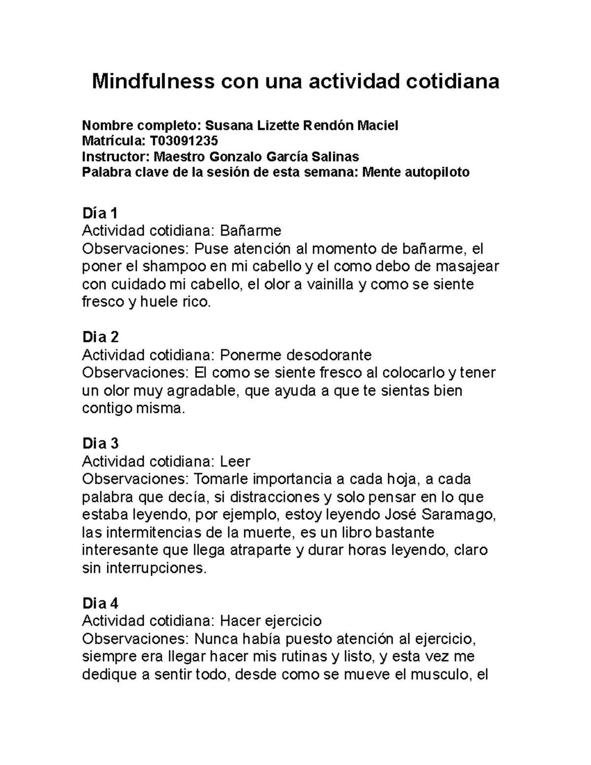 Mindfulness con una actividad cotidiana Susana Lizette Rendón Maciel ...